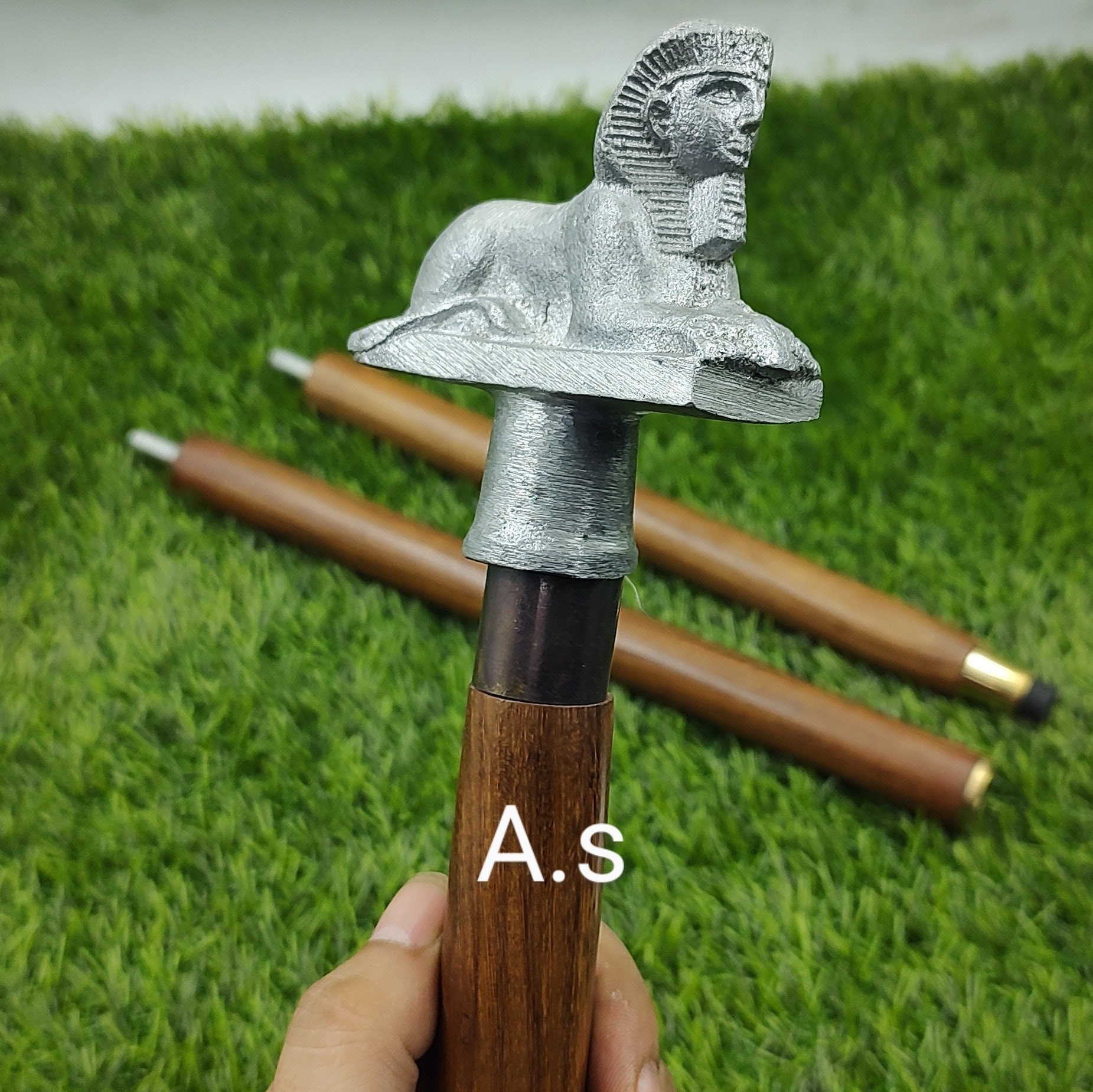 Vintage Egyptian Brass God Hours Head Walking Cane stick Hand Carved ...