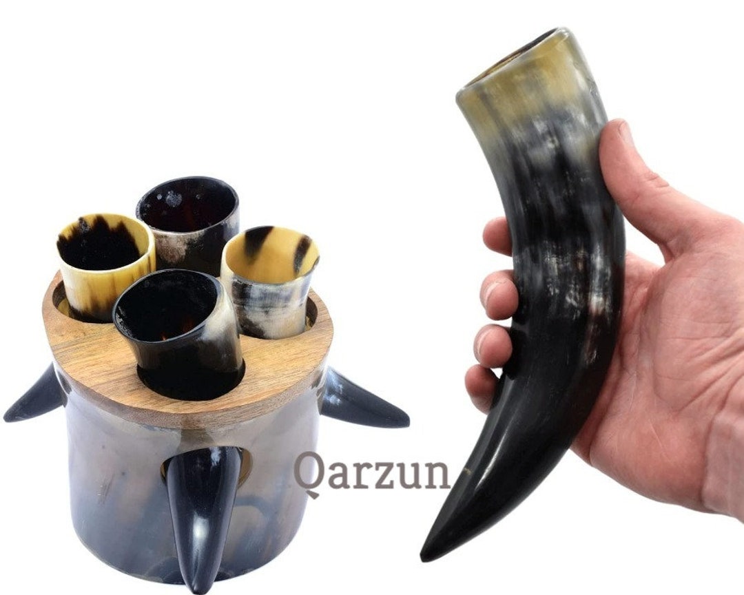 Set of 4 Viking Inspired Authentic Handcrafted Mead Drinking Horn With ...