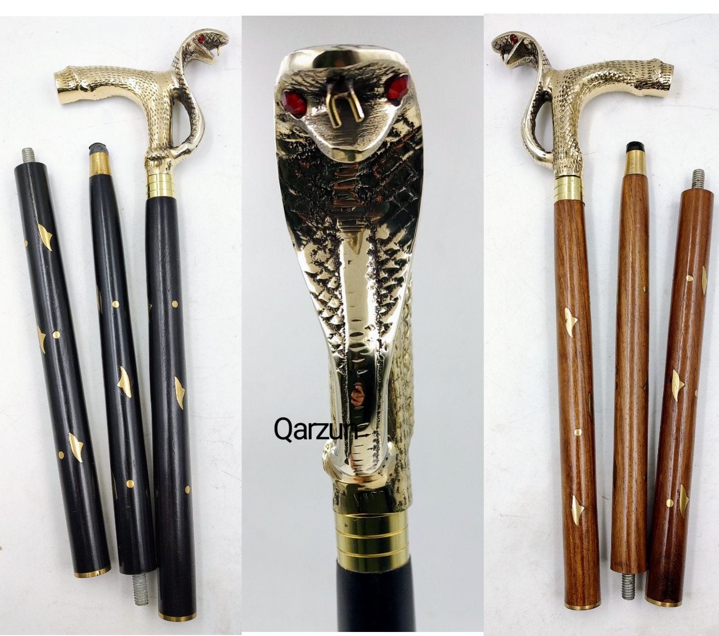 Set of Solid Brass Cobra Snake Handle Wood Walking Stick Cane - Etsy