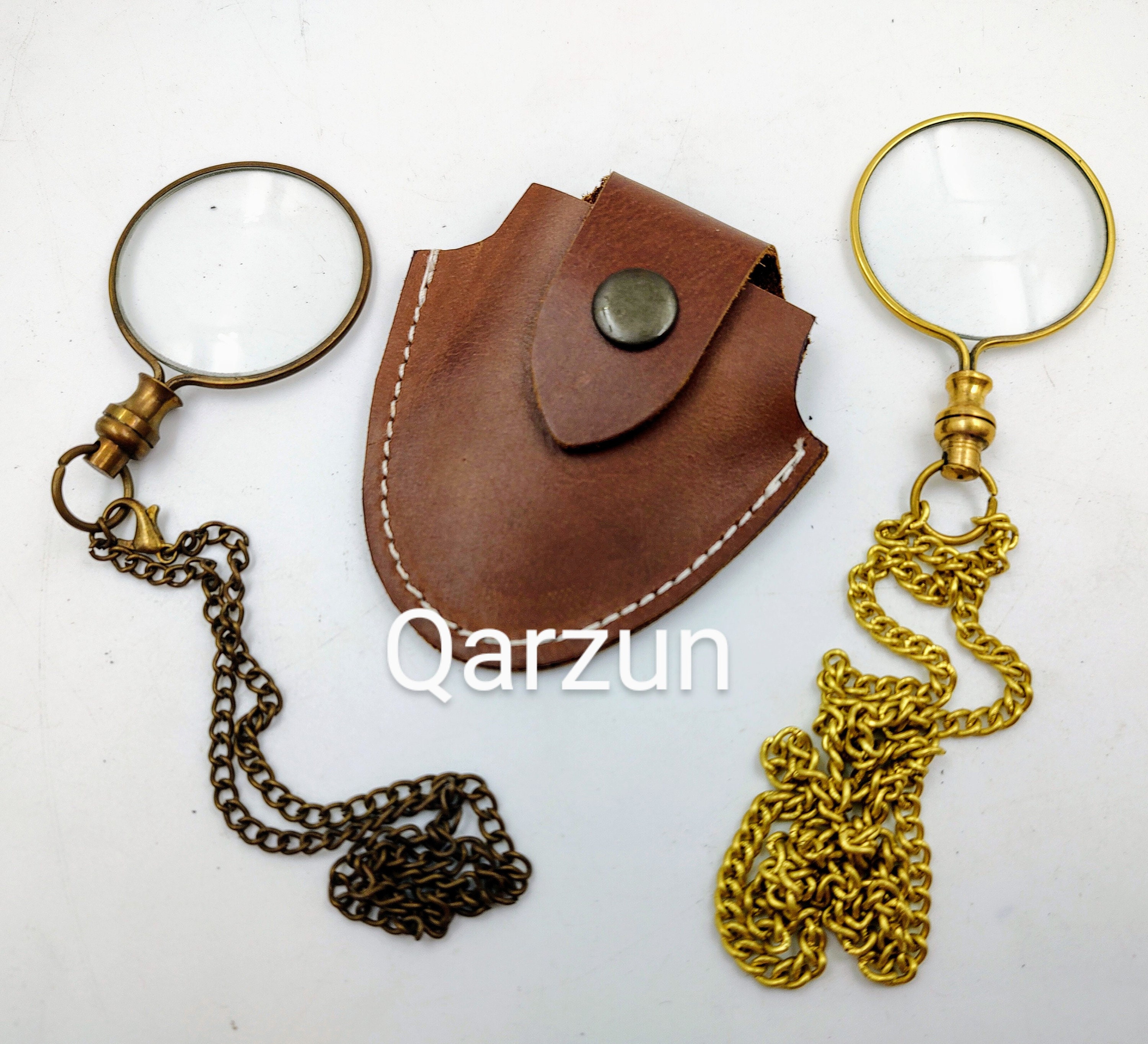 Magnifying Glass Necklace Chain & Leather Case Round Monocle - Etsy