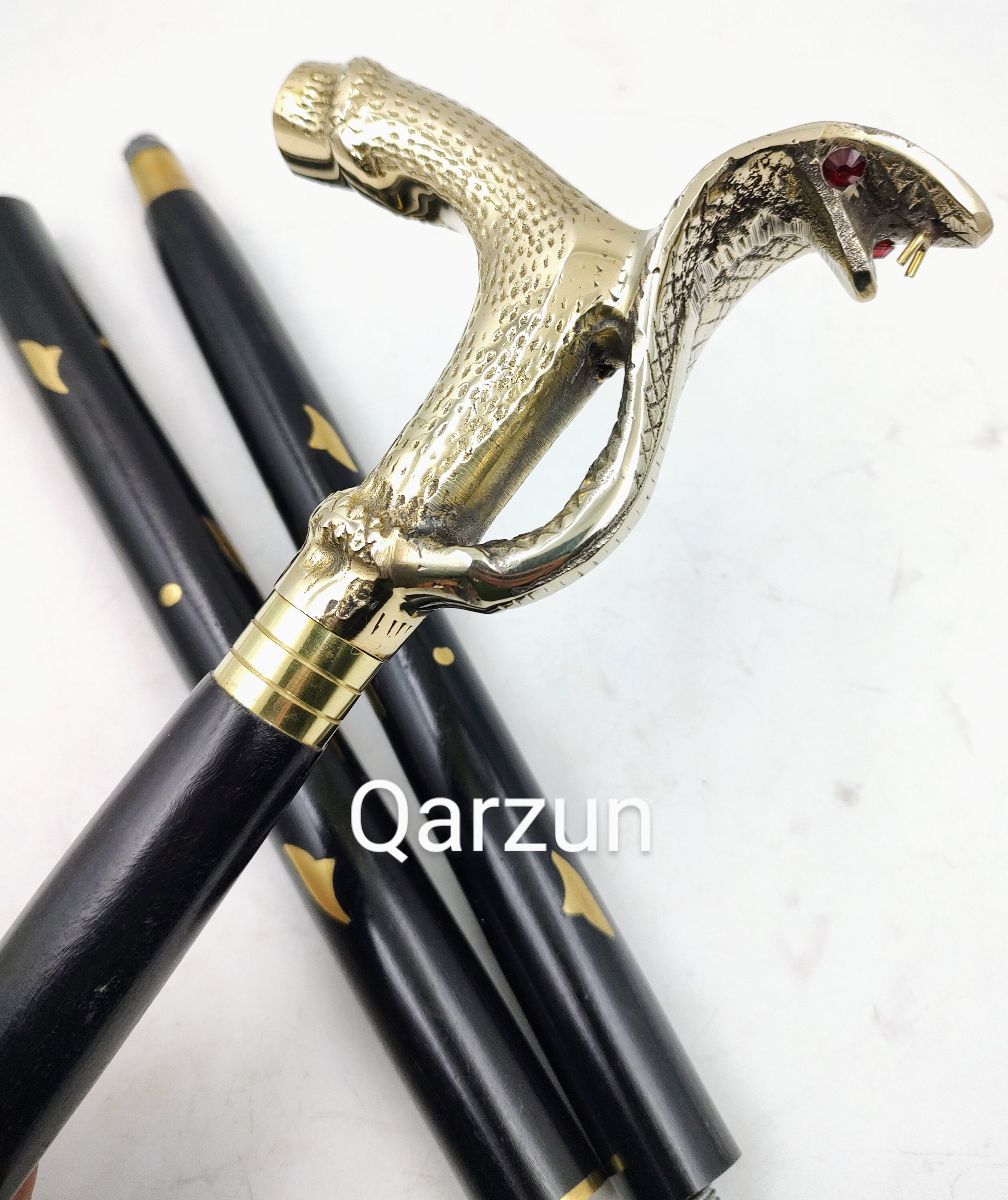 Set of Solid Brass Cobra Snake Handle Wood Walking Stick Cane - Etsy