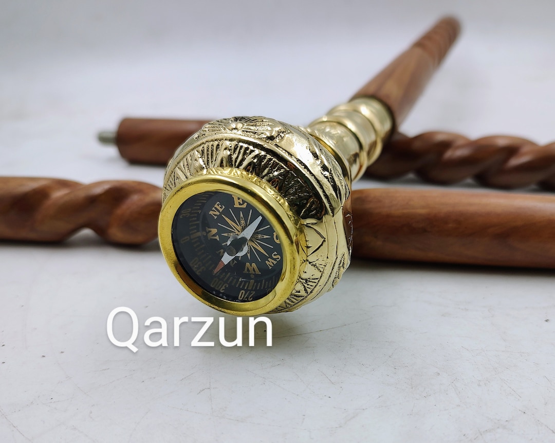 Compass Gentleman's Walking Stick, 36 Inch, Brass Handle and Hardwood ...