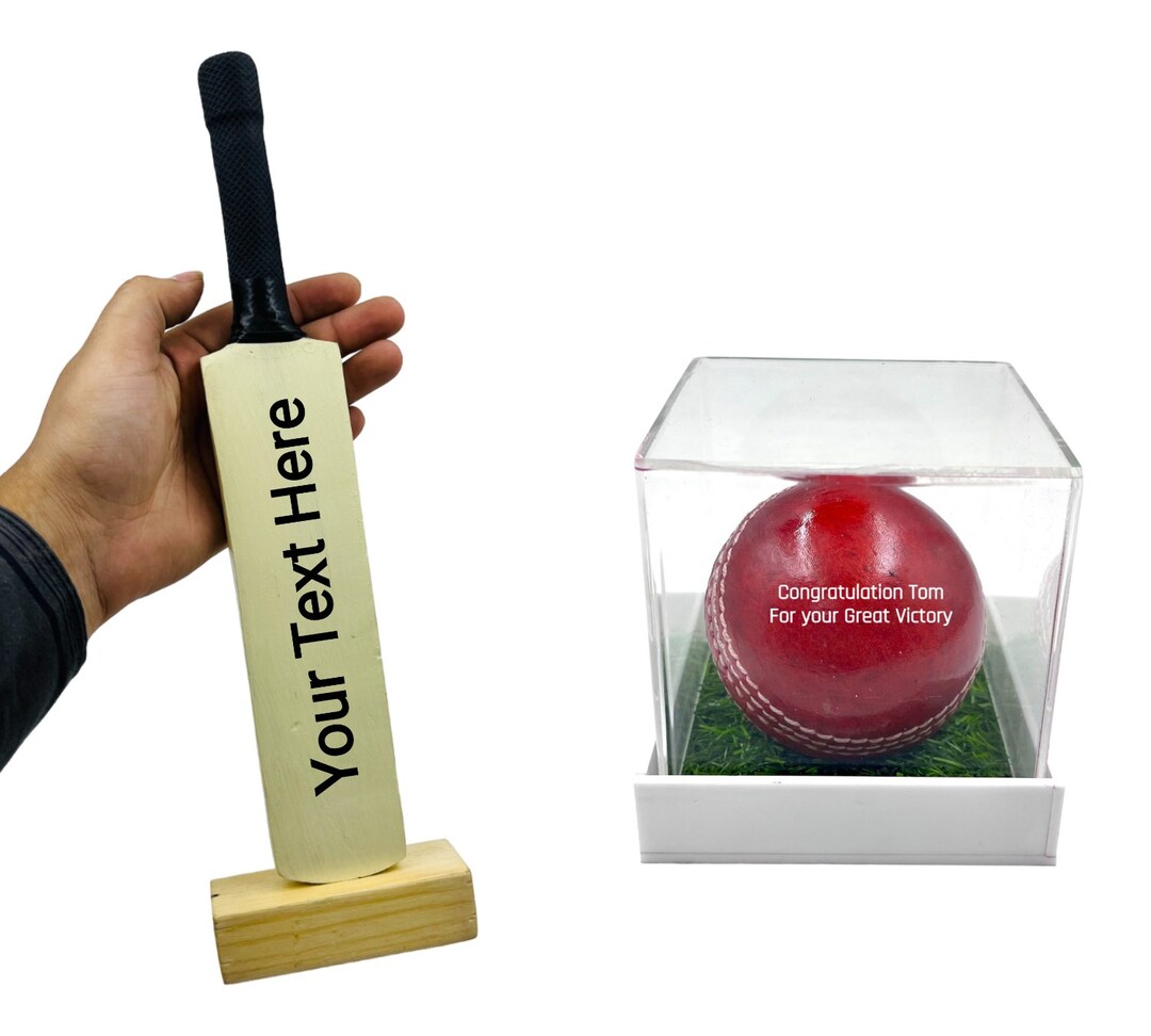Personalized Miniature Wooden Cricket Bat & Ball Sports 12 Inch ...