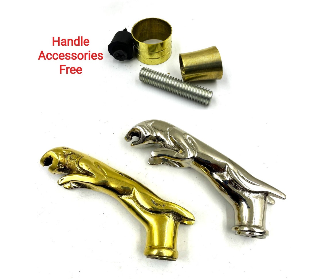 Set of Jaguar Cane Handle Only Brass Tip Screw on Topper for Walking ...