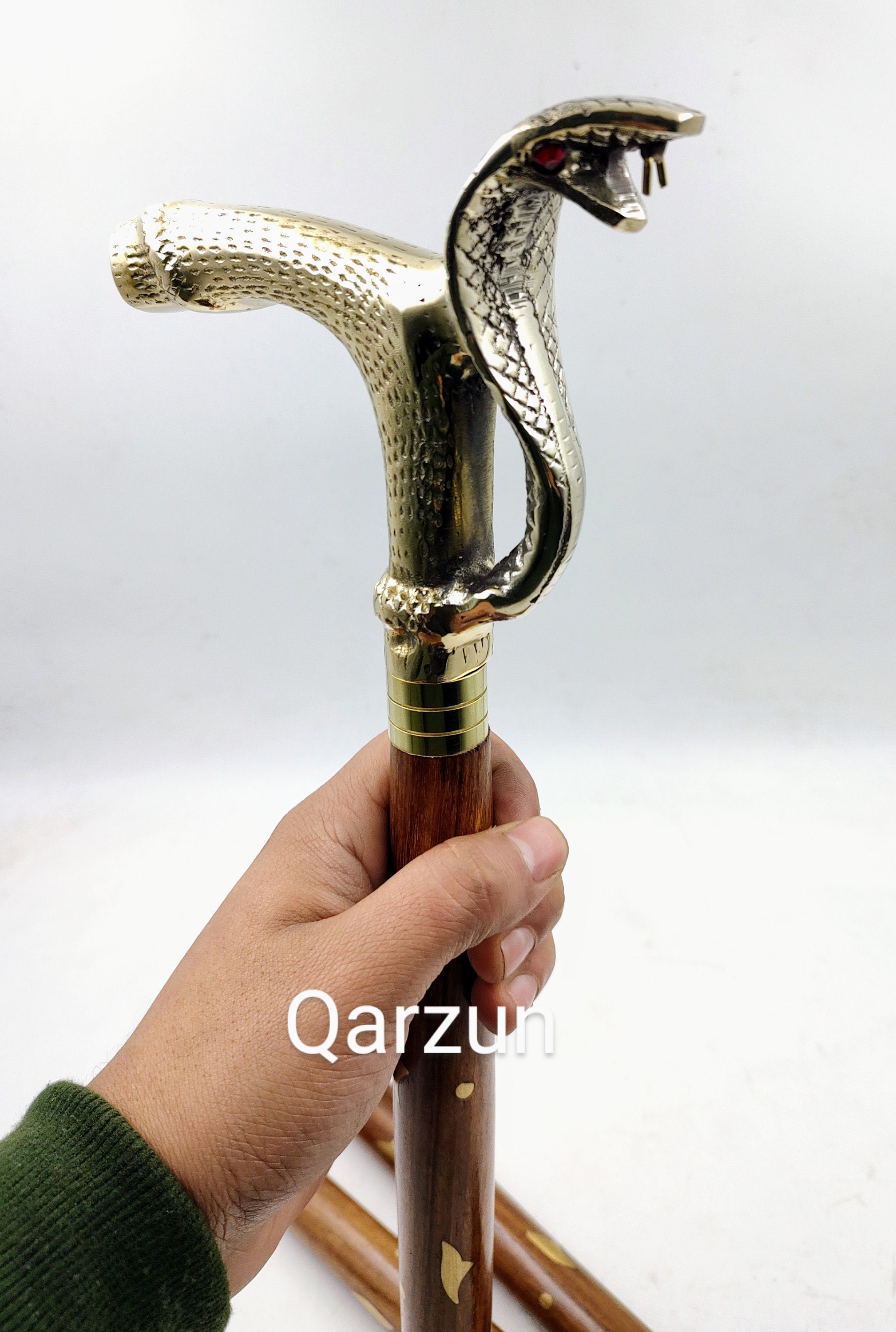 Set of Solid Brass Cobra Snake Handle Wood Walking Stick Cane - Etsy