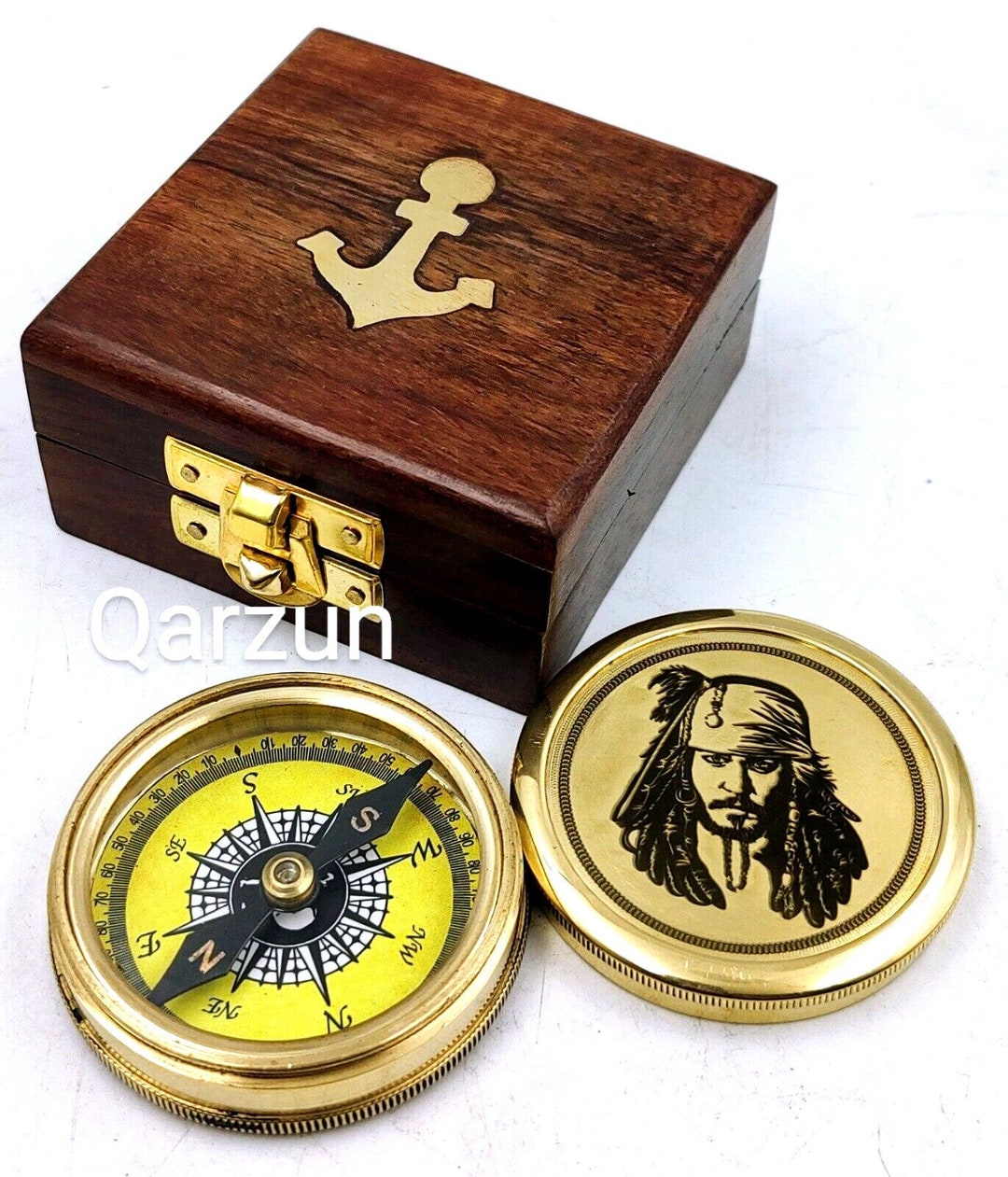 Brass Captain Jack Sparrow Compass Pirates Pocket Compass Nautical Wood ...