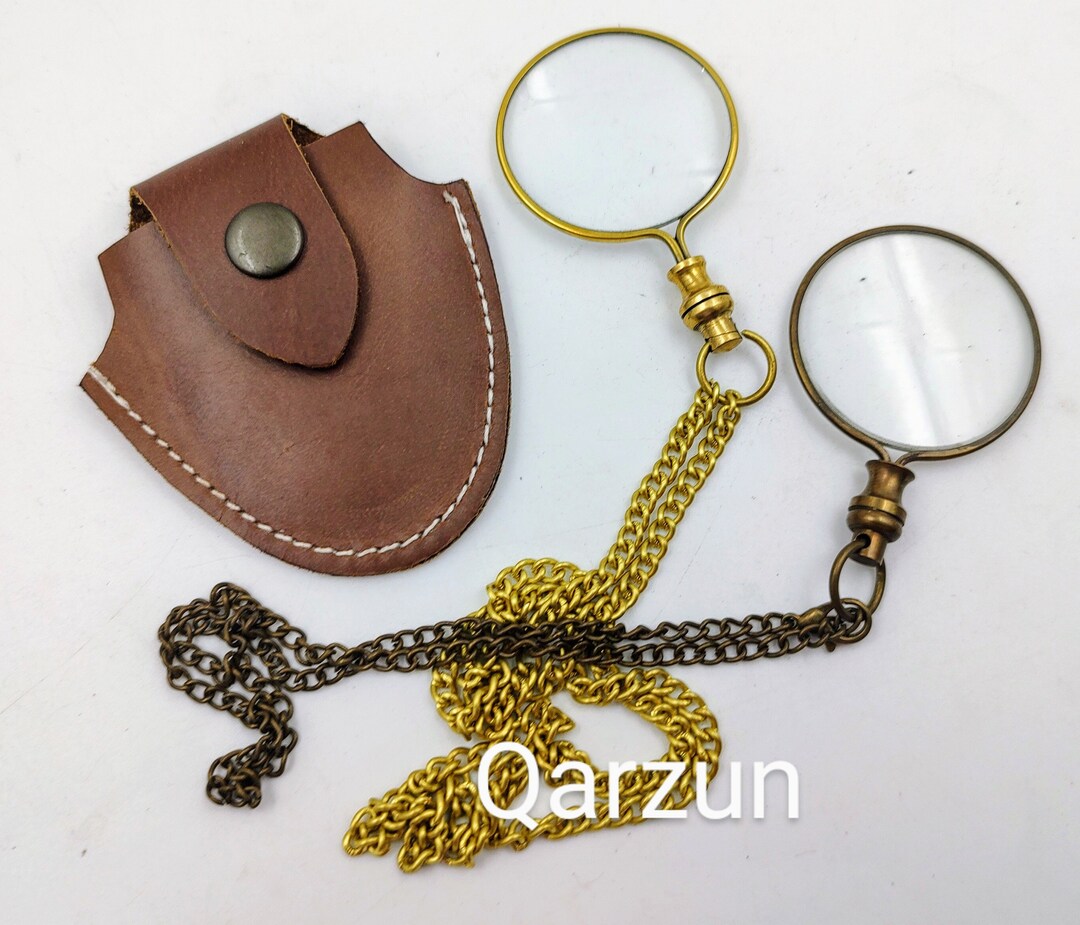 Magnifying Glass Necklace Chain & Leather Case Round Monocle - Etsy