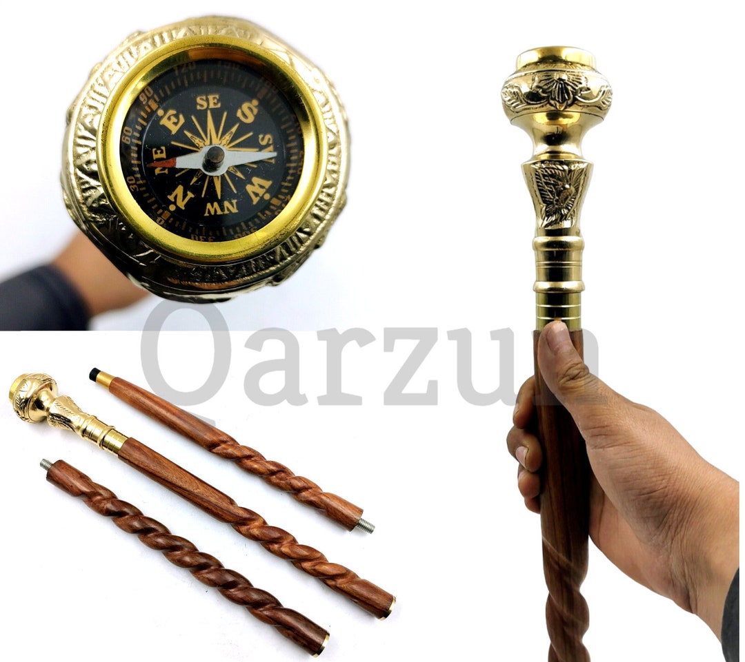 Compass Gentleman's Walking Stick, 36 Inch, Brass Handle and Hardwood ...