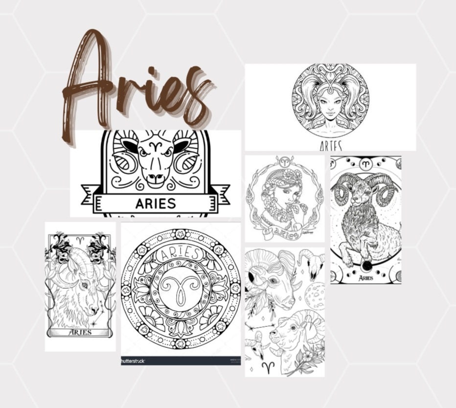 10 Aries Colouring Pages Zodiac Colouring for Relaxation - Etsy