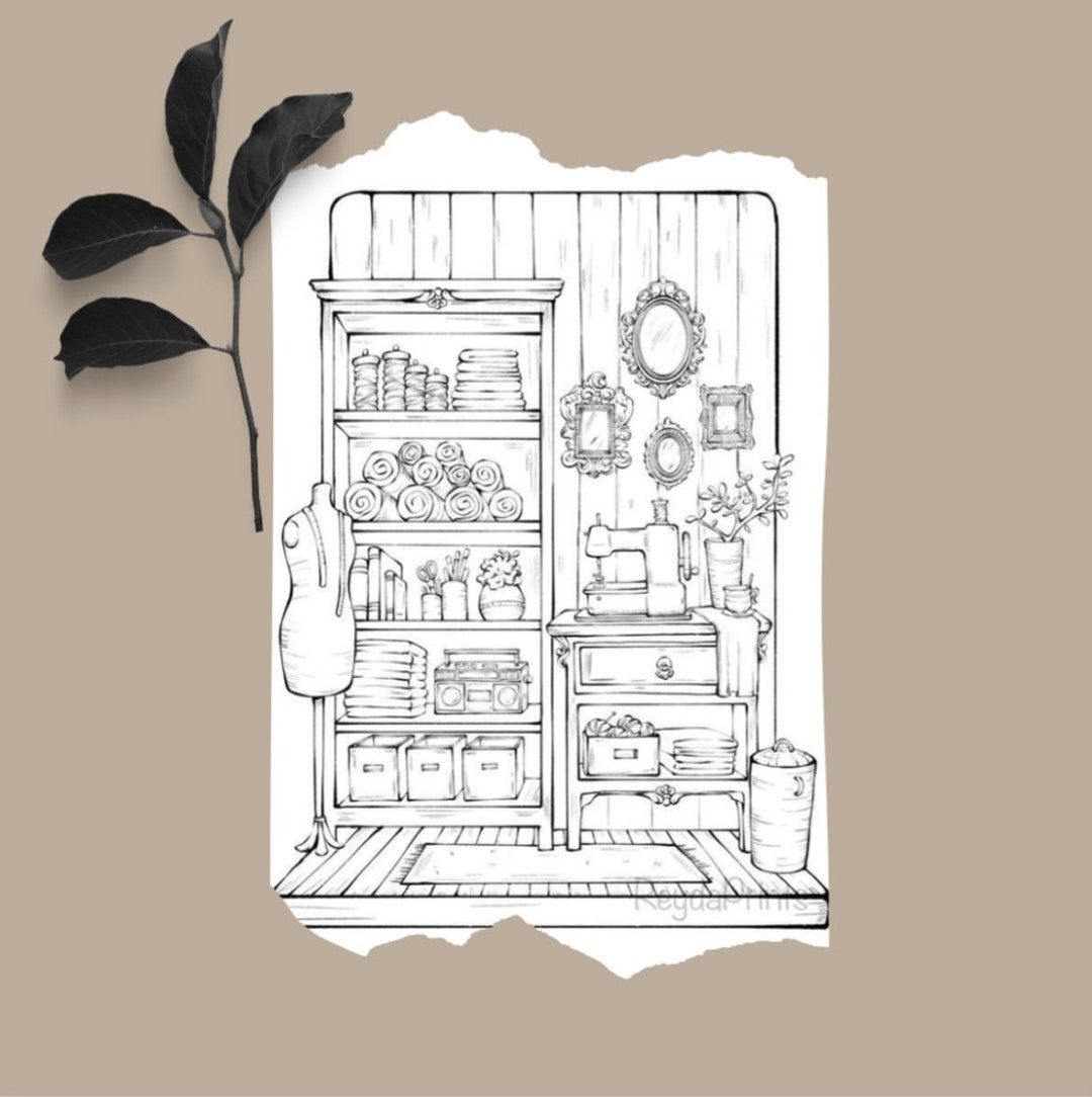 Sewing Room Colouring Page. Printable for Relaxation Art. - Etsy