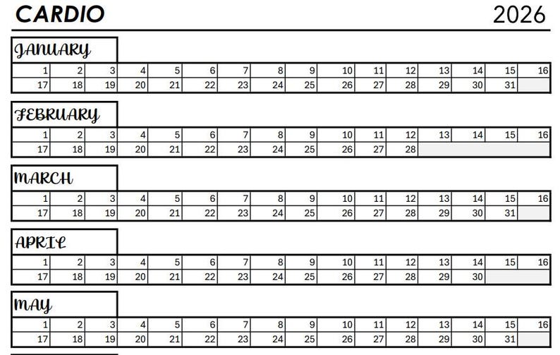 2026 Daily Cardio Tracker (printable PDF) - Etsy