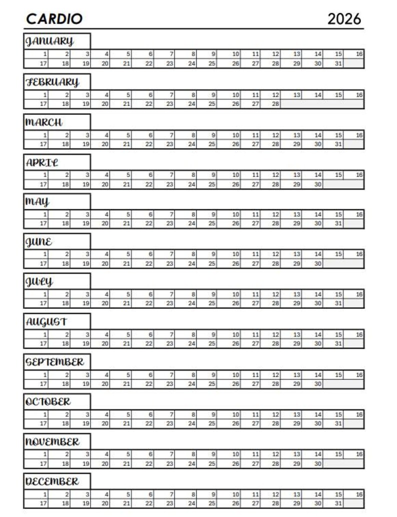 2026 Daily Cardio Tracker (printable PDF) - Etsy