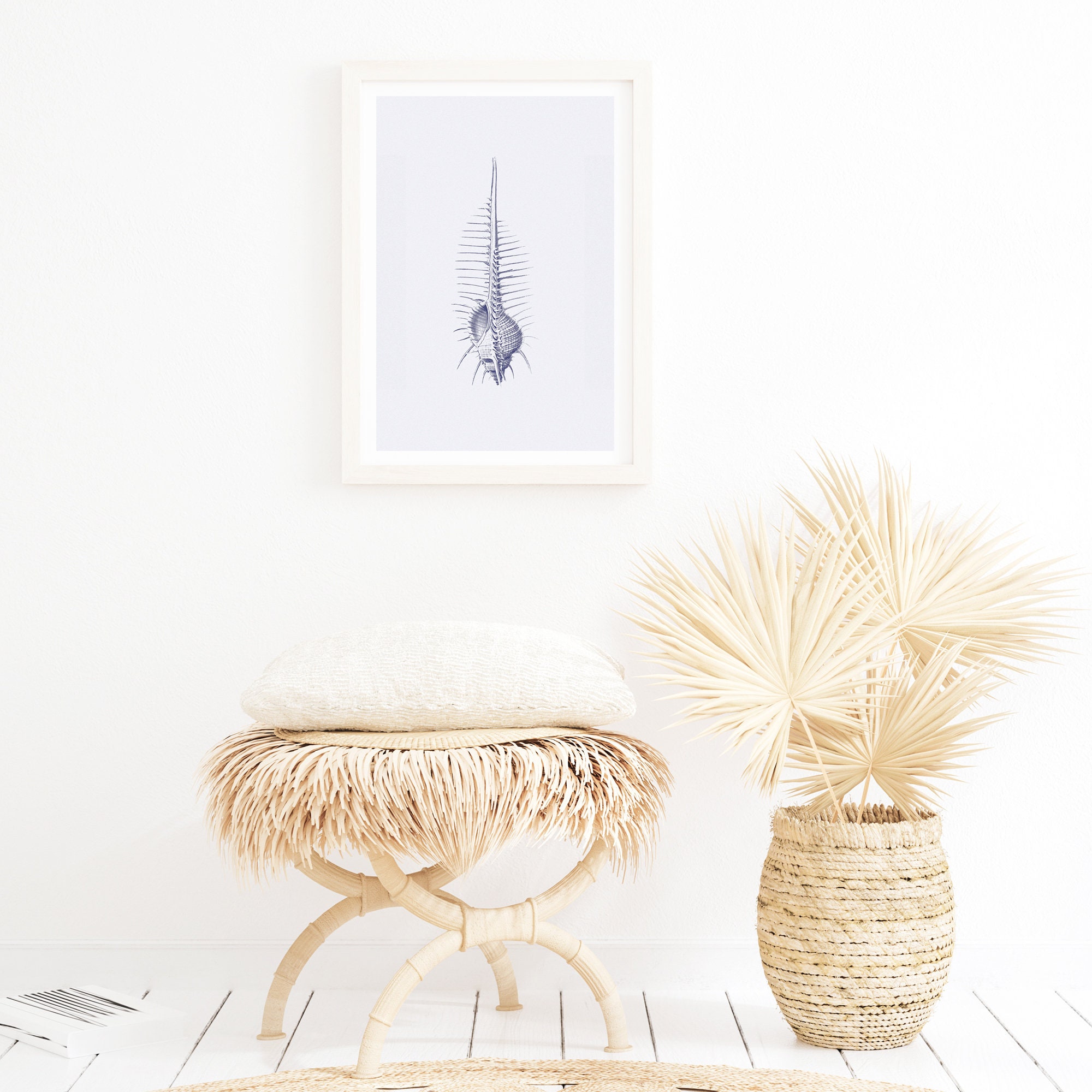 Navy Blue Shell Wall Art Print Hamptons Inspired Coastal Art | Etsy