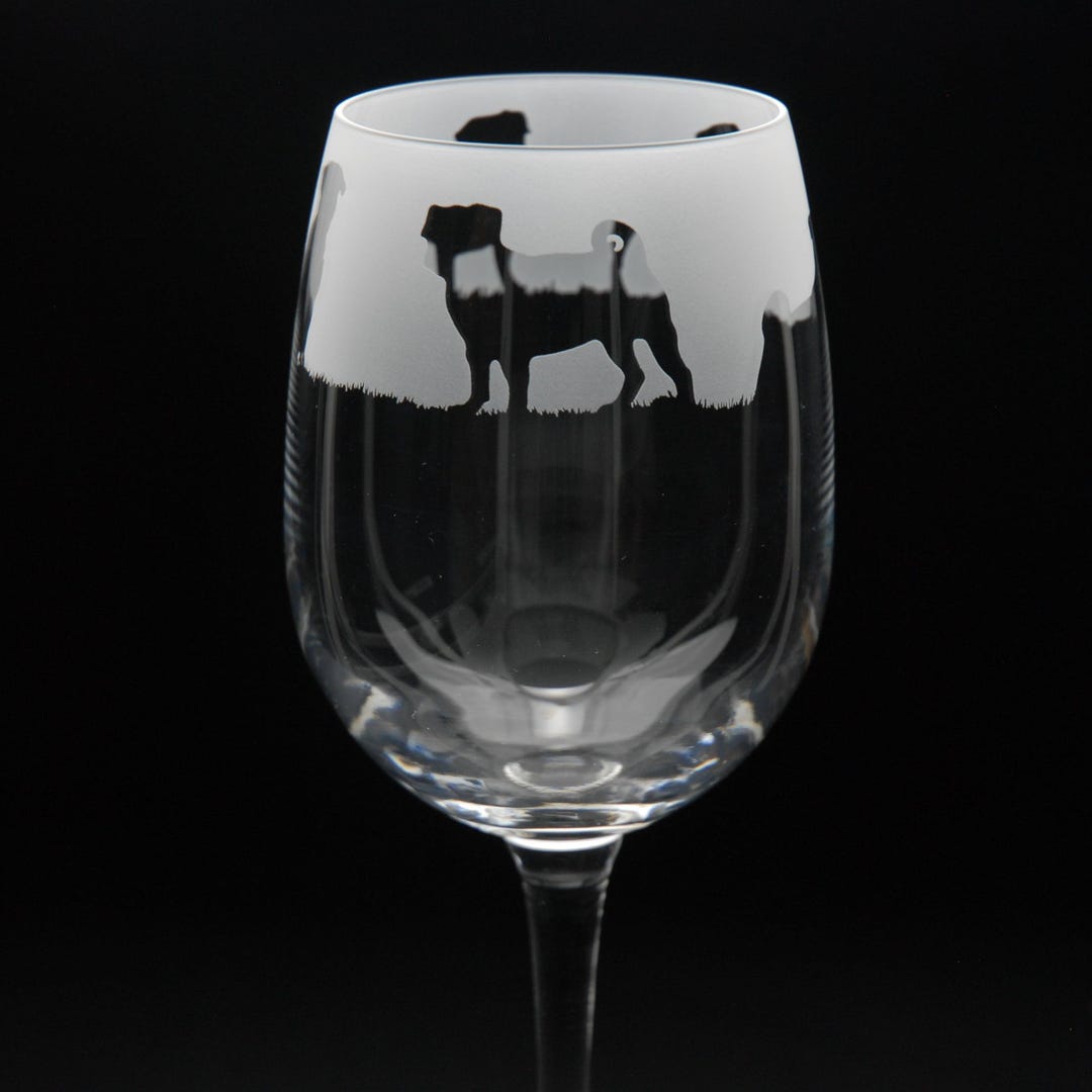 Pug Dog Crystal Wine Glass | Etched Engraved Glassware | Pug Dog Home ...