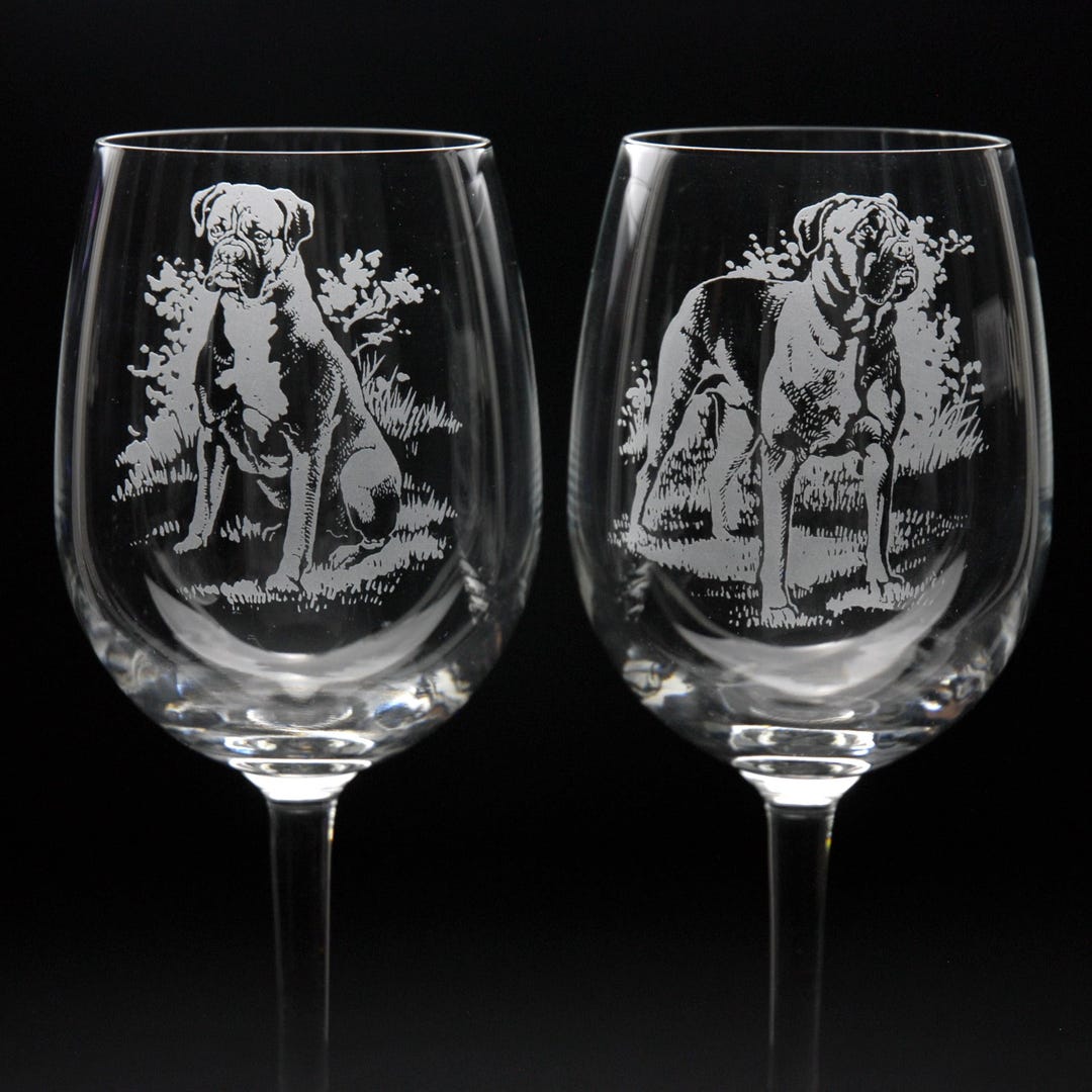 Boxer Dog Crystal Wine Glass | Etched Engraved Glassware | Boxer Dog ...