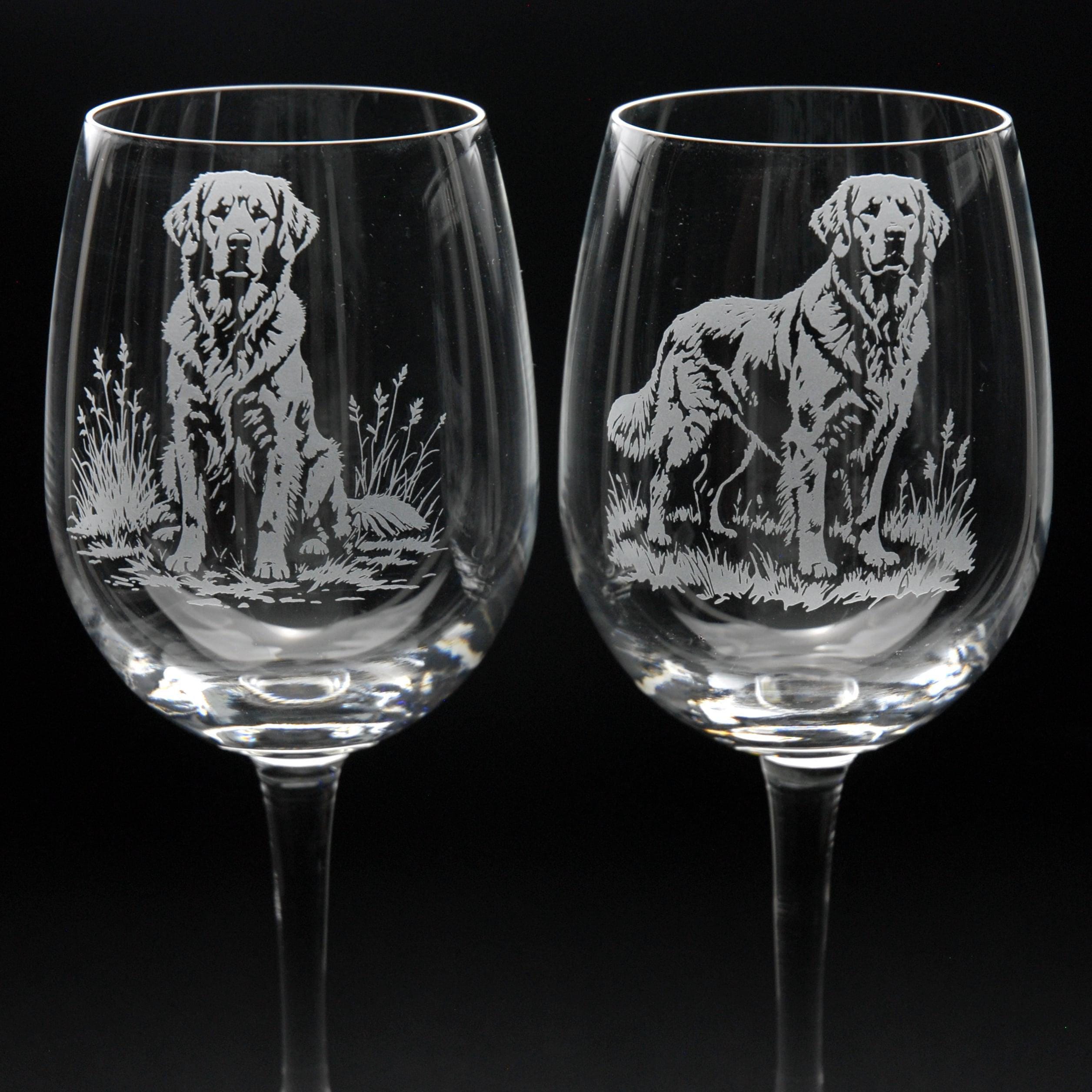 Golden Retriever Dog Crystal Wine Glass | Etched Engraved Glassware ...