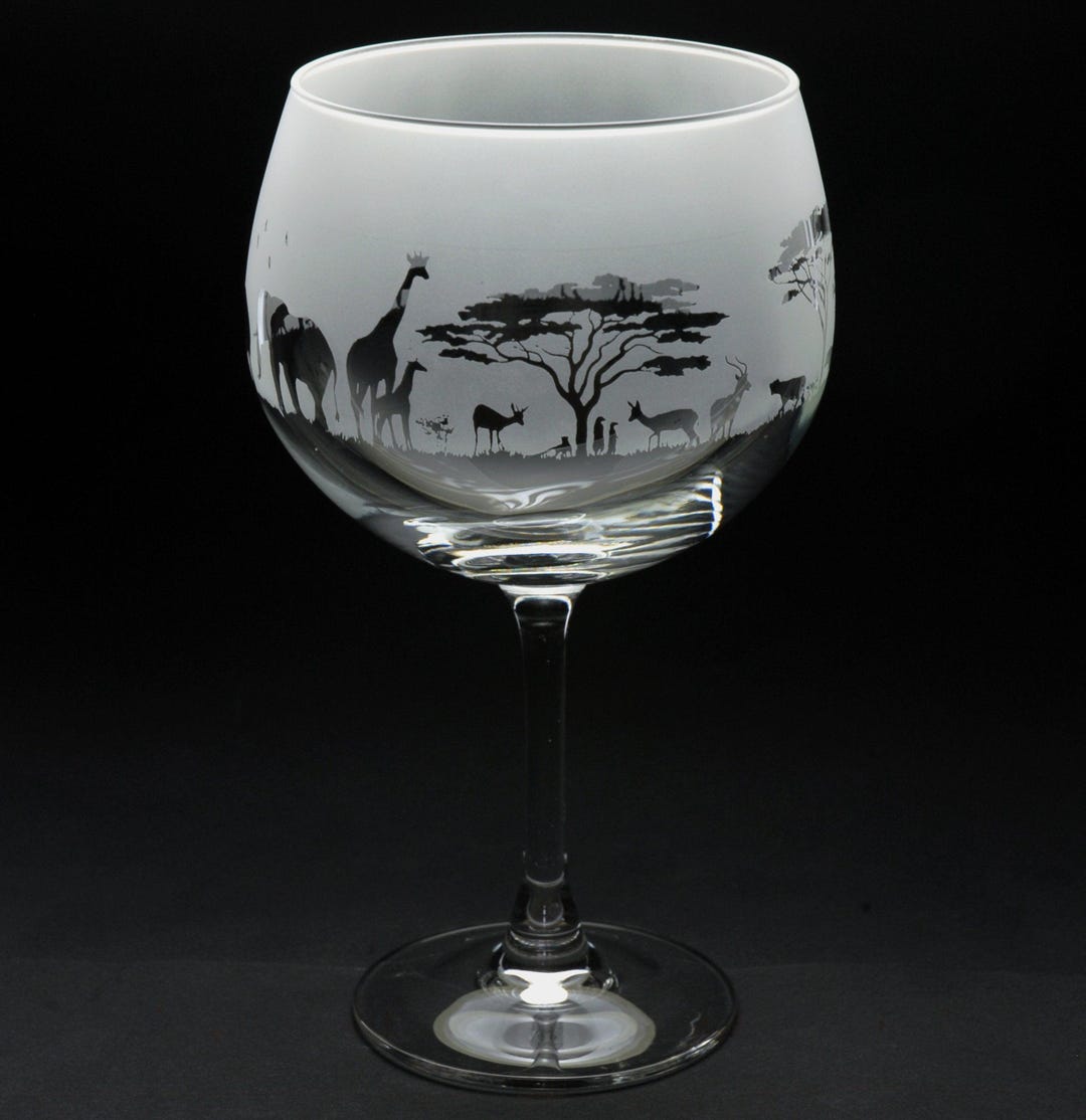 Safari Gin Cocktail Glass 650 Ml - Hand Etched/engraved Safari Design ...