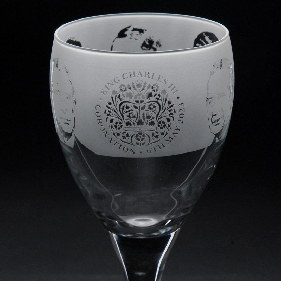 King Charles Coronation Crystal Wine Glass | Etched Engraved Glassware ...