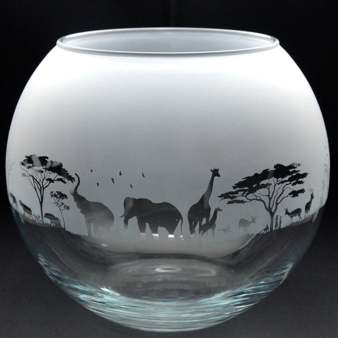 Safari Glass Flora Bowl Vase | Etched Engraved Glassware | Safari Home ...