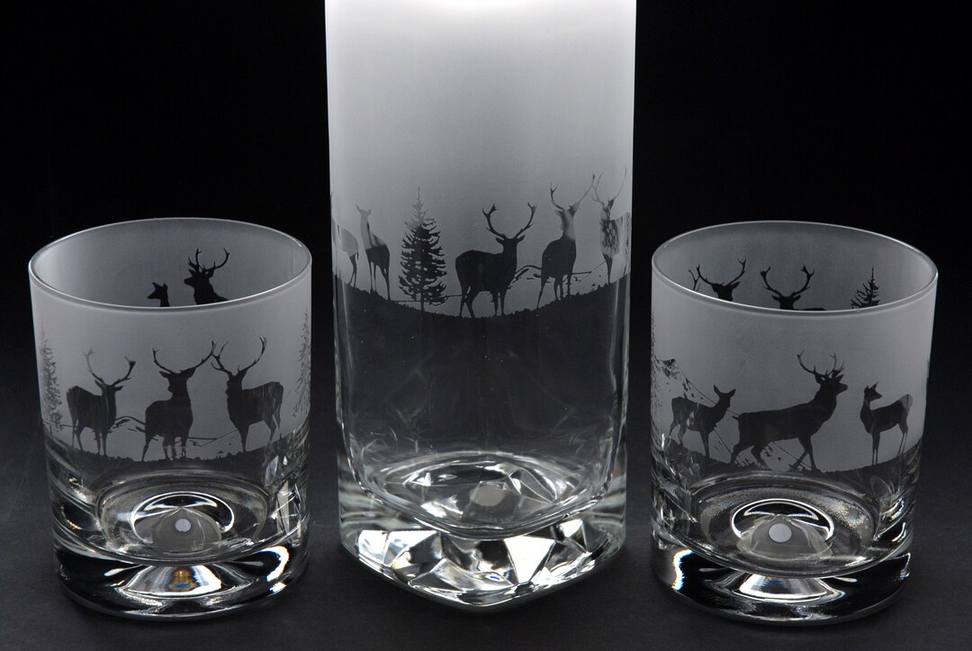 Stag Set of Tumblers & Decanter Hand Etched/engraved Stag Design by ...