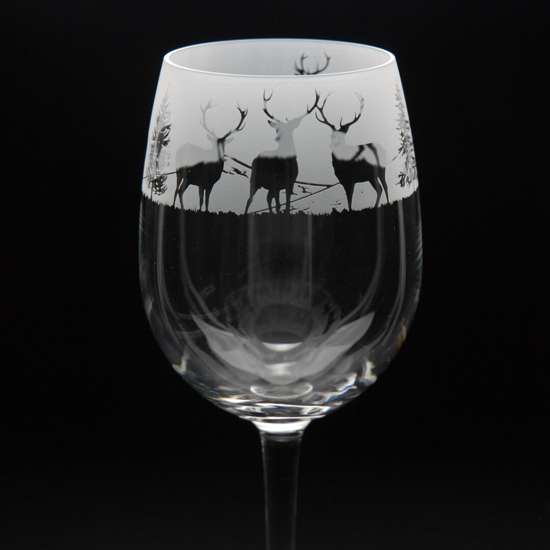 Stag Crystal Wine Glass 390 Ml - Hand Etched/engraved Stag Design by ...