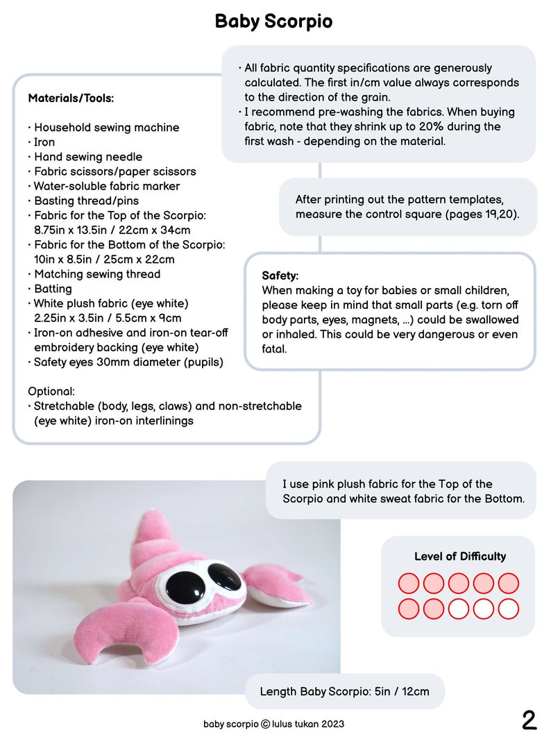 Baby Scorpion Sewing Pattern PDF Download - Etsy