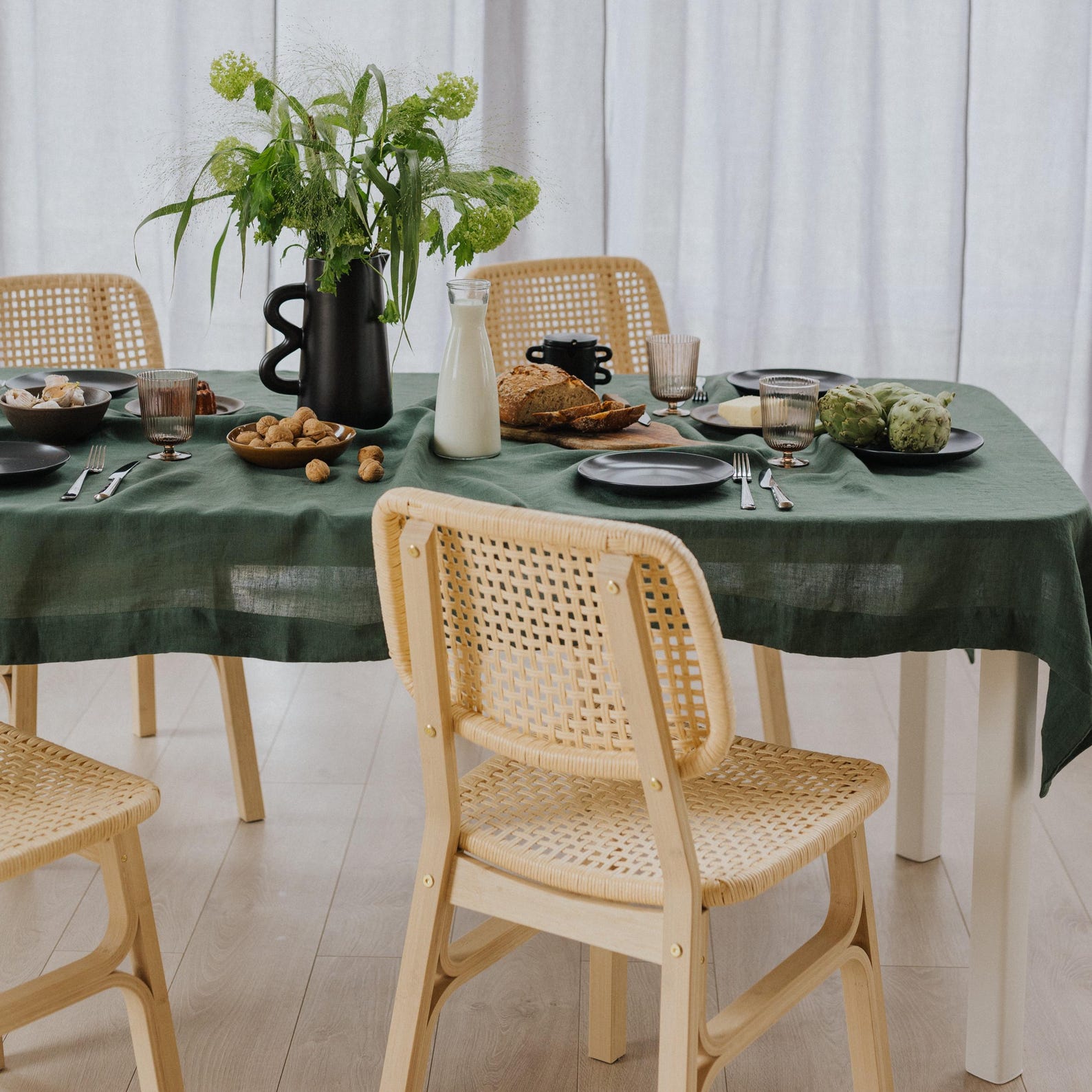 Forest Green Linen Tablecloth in Round, Rectangular or Square Shape ...