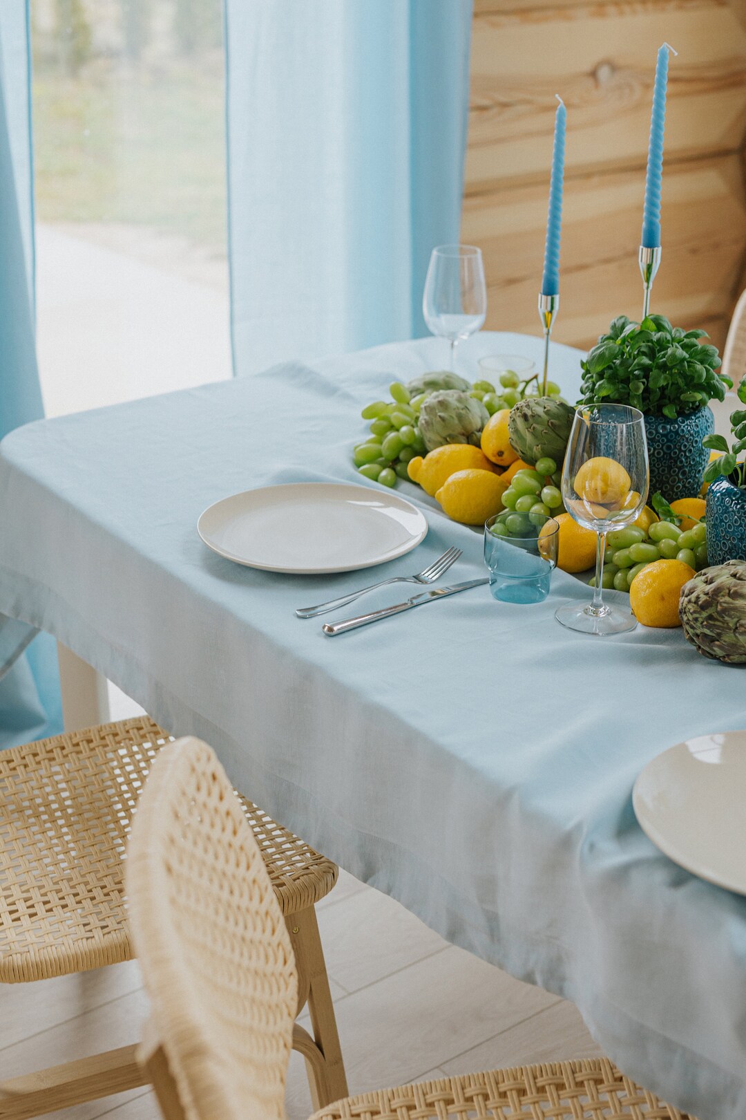 Sky Blue Linen Tablecloth in Round, Rectangular or Square Shape, 100% ...