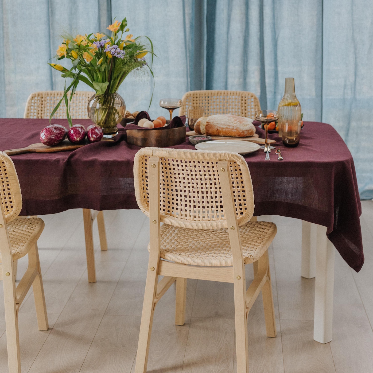 Deep Purple Linen Tablecloth in Round, Rectangular or Square Shape, 100 ...