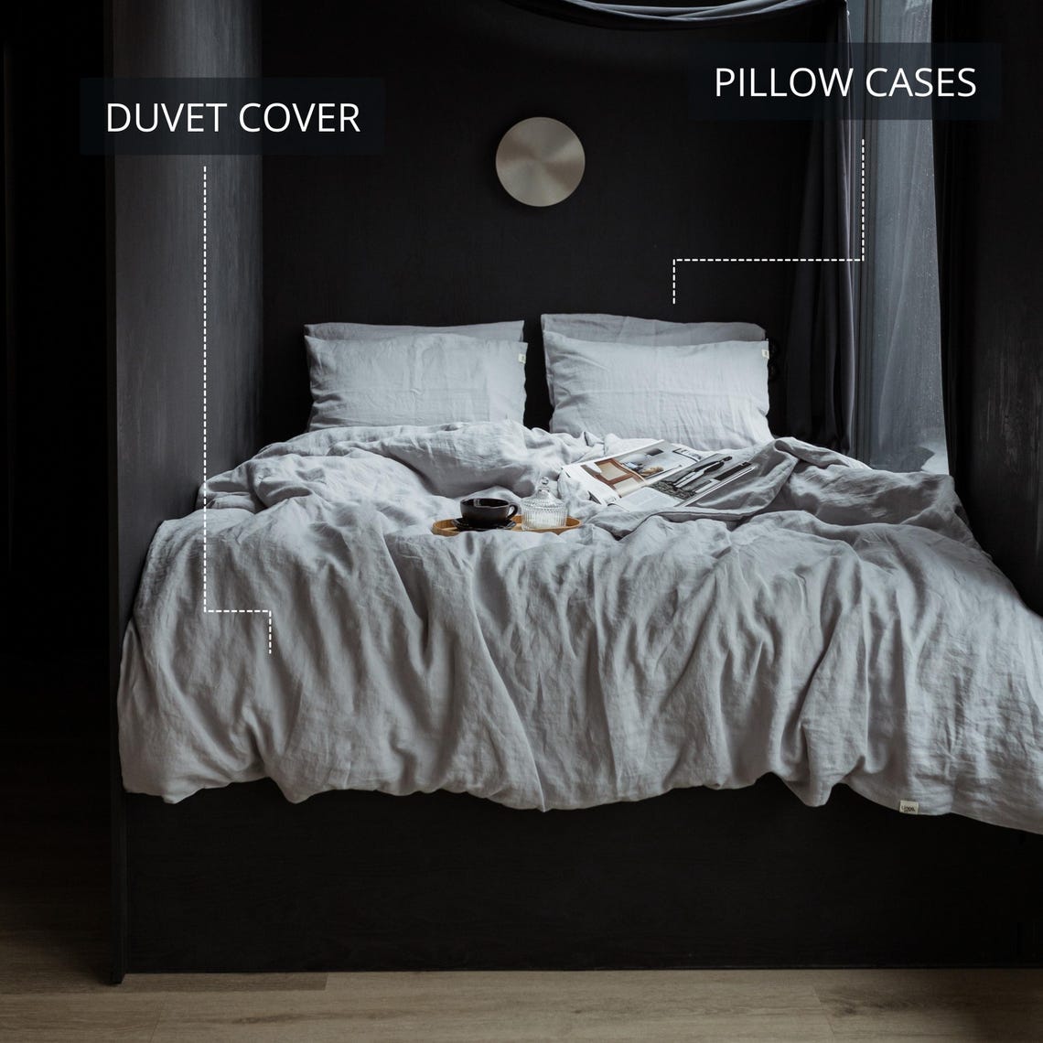 Light Grey Linen Bedding Set: Comforter Cover and 2 Pillowcases ...