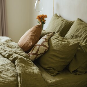 Olive Green Stonewashed Linen Pillowcase, Natural Organic Linen Pillow ...