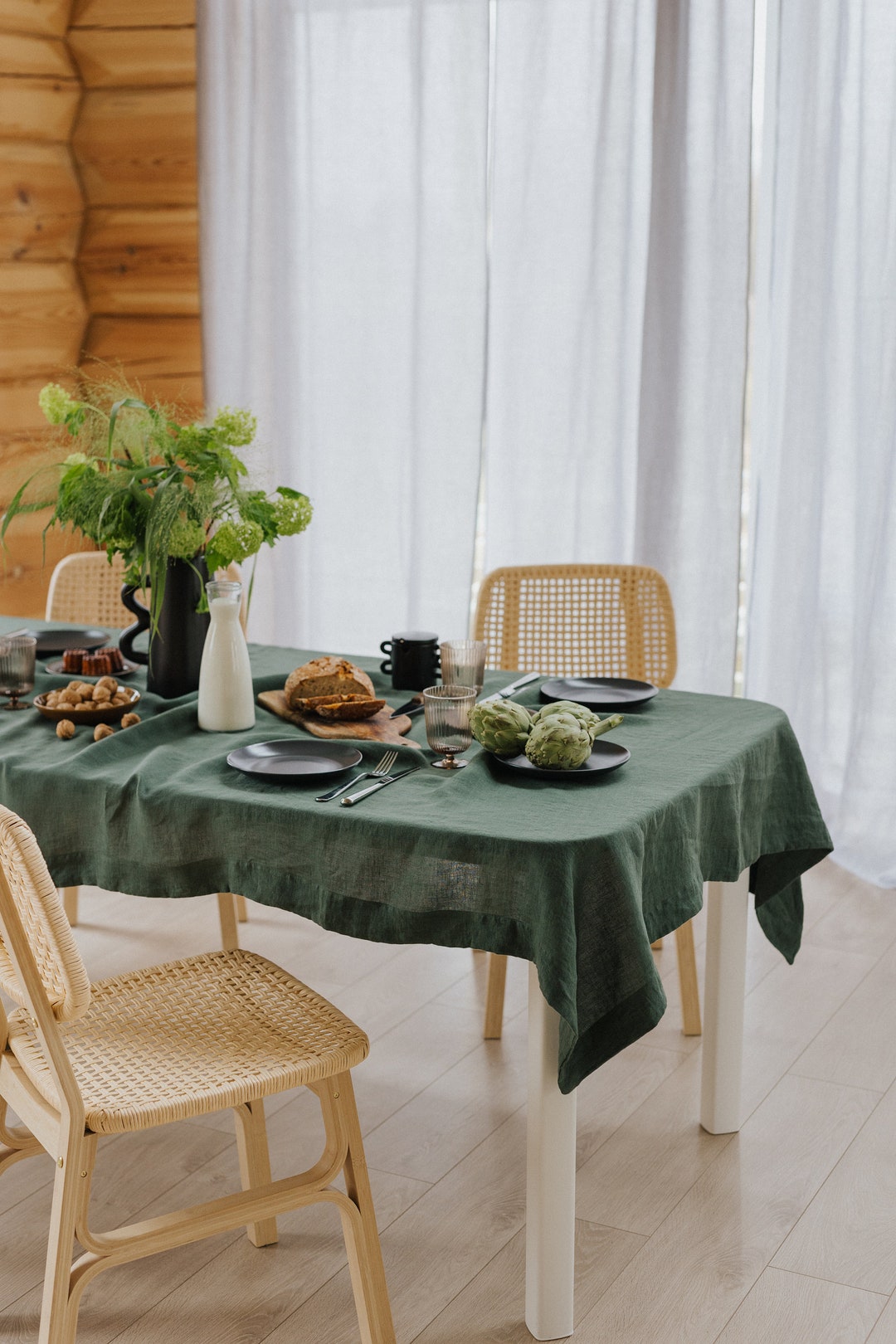 Forest Green Linen Tablecloth in Round, Rectangular or Square Shape ...