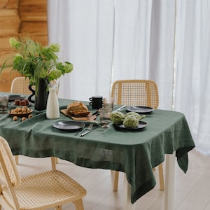 Forest Green Linen Tablecloth in Round, Rectangular or Square Shape ...