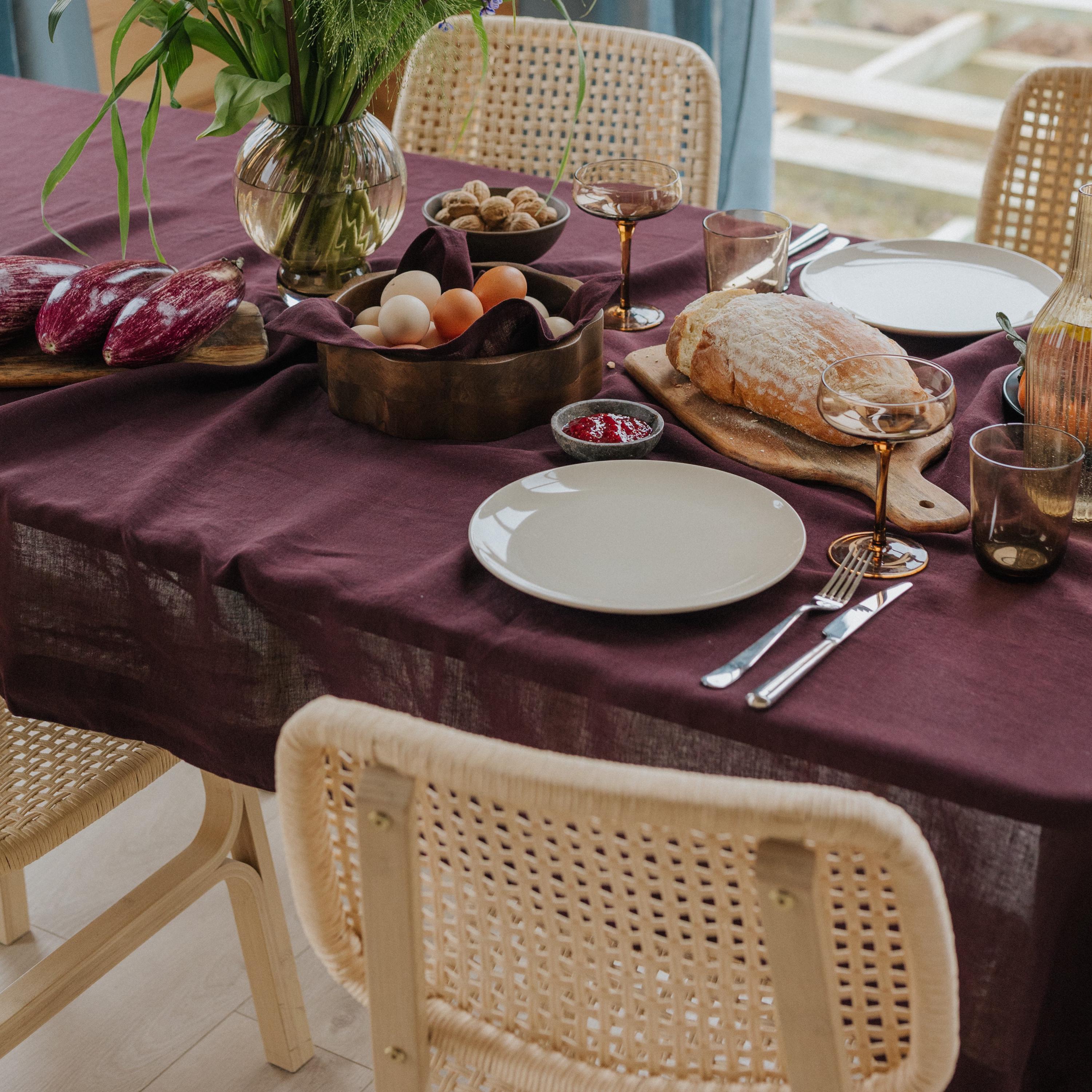 Deep Purple Linen Tablecloth in Round, Rectangular or Square Shape, 100 ...