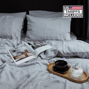 Light Grey Linen Bedding Set: Comforter Cover and 2 Pillowcases ...
