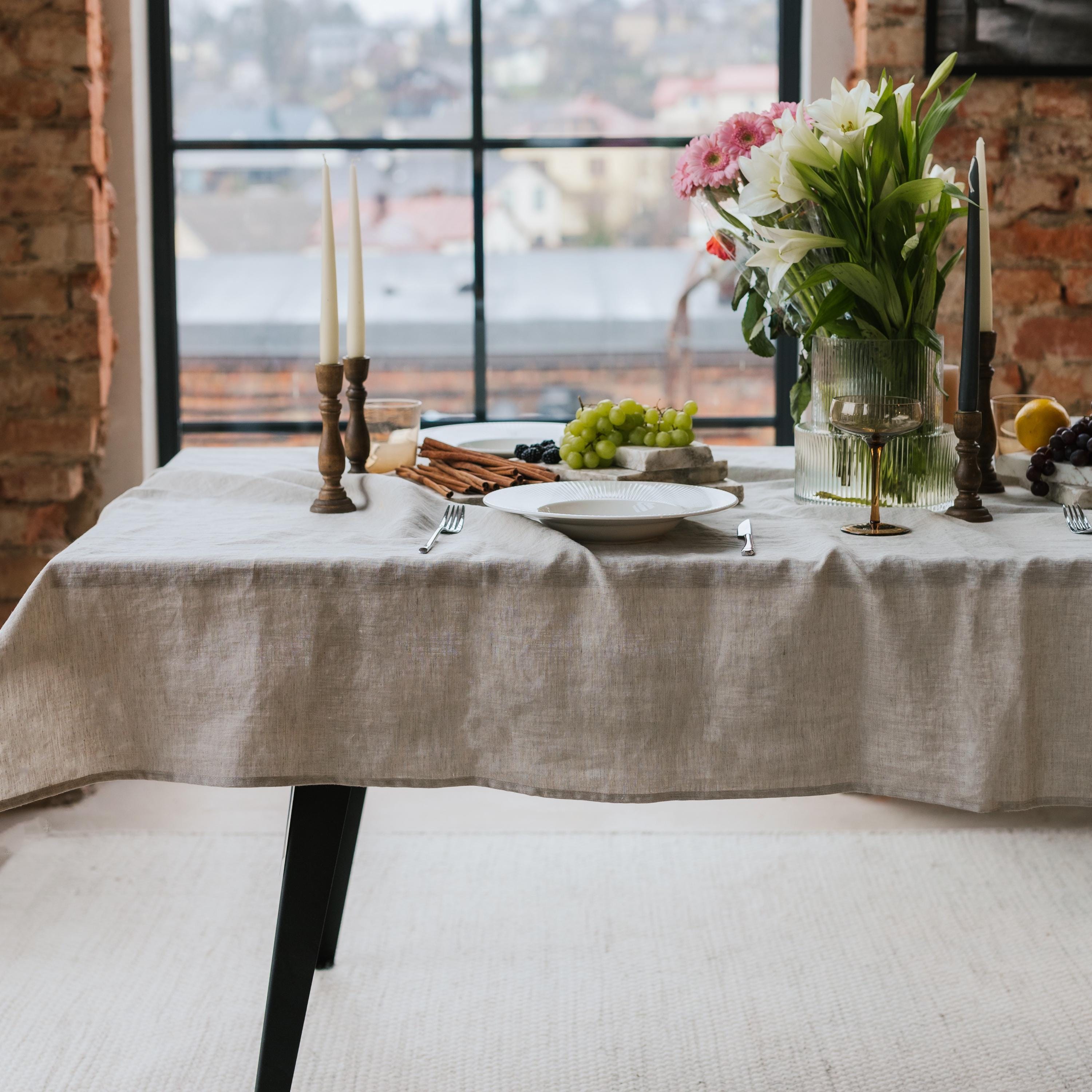 Natural Organic Melange Linen Tablecloth in Square, Rectangular or ...
