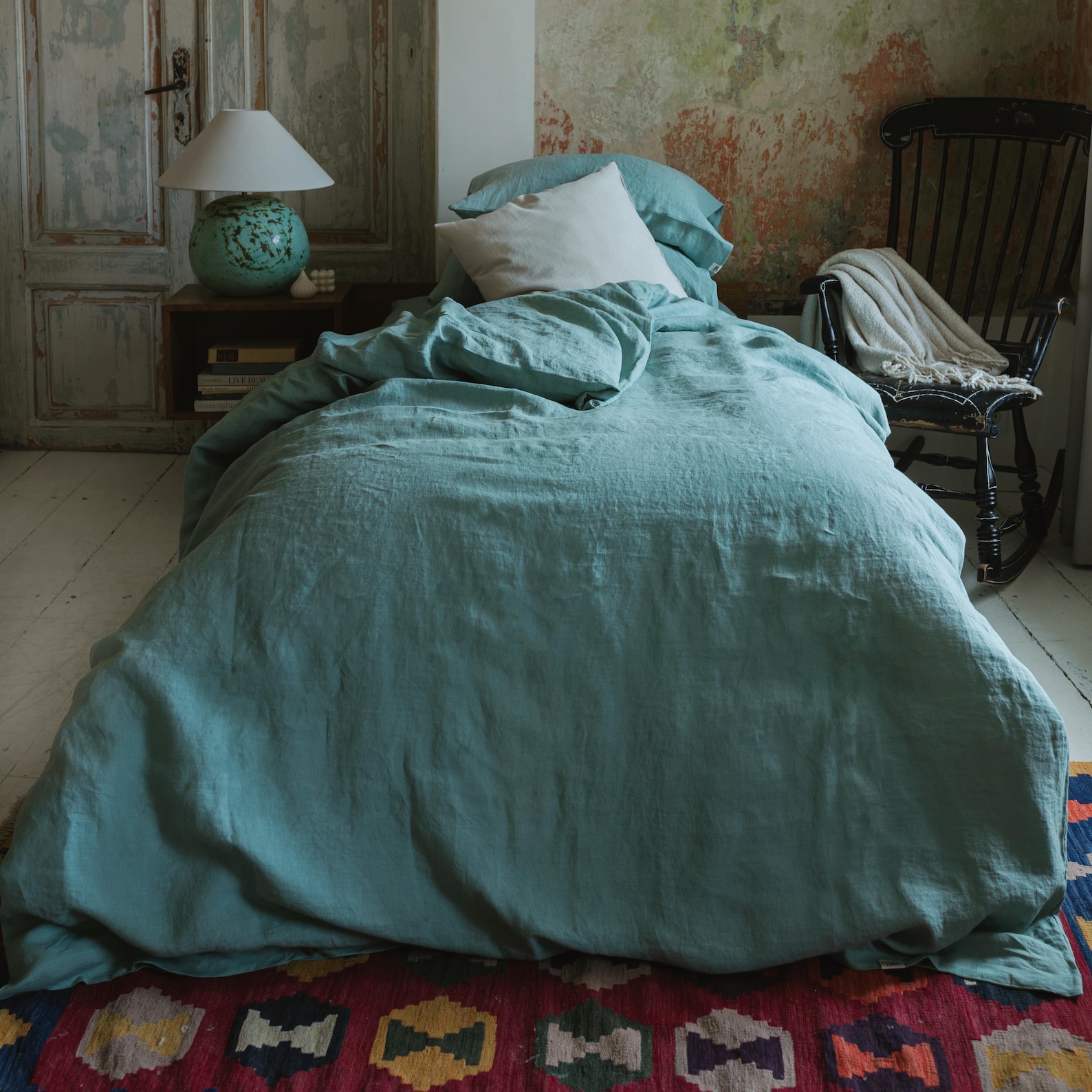 Ocean Mint Linen Bedding Set: 1 Duvet Cover and 2 Pillowcases, Handmade ...