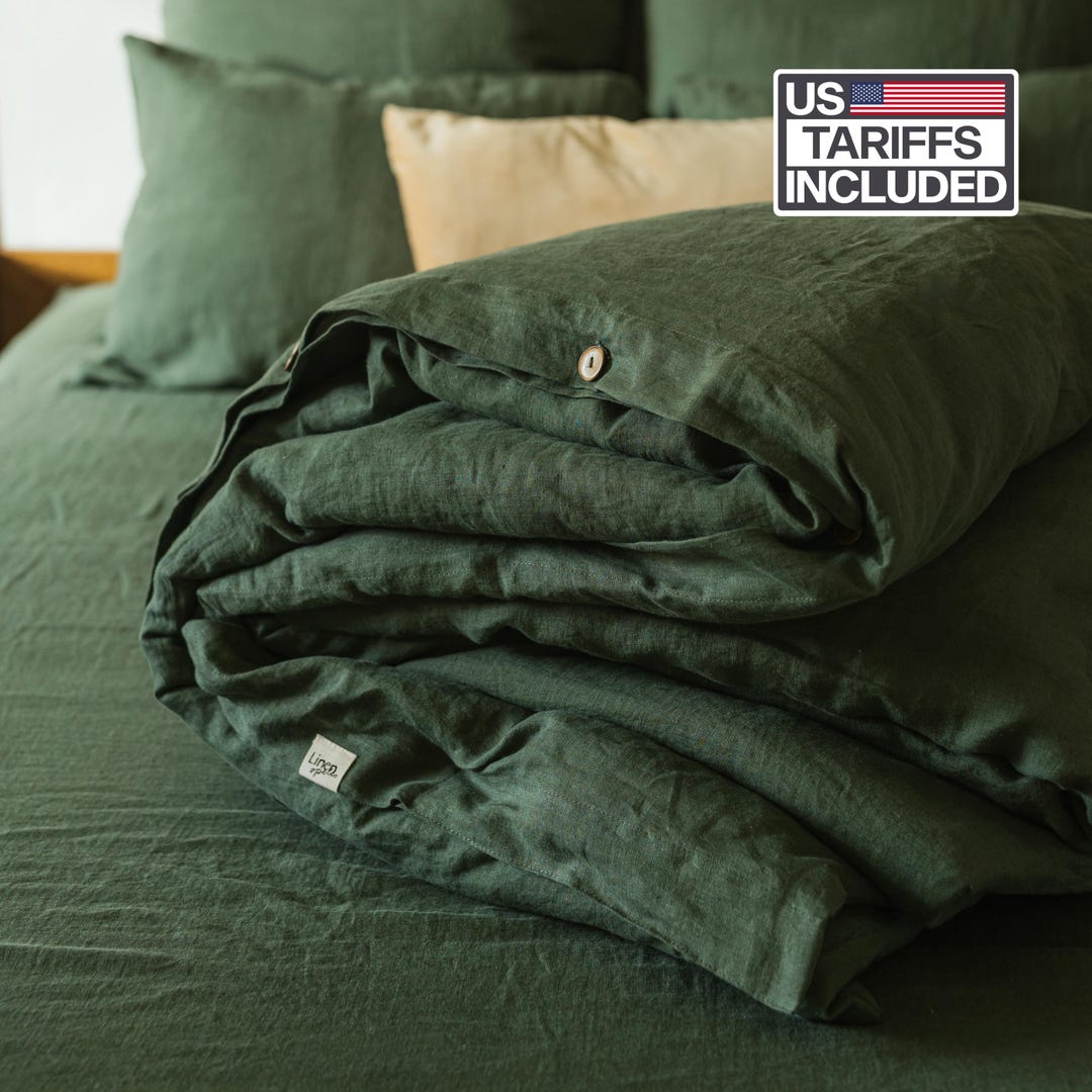 Green Linen Duvet Cover: Green Bedding, Dark Green, Forest Green Duvet ...