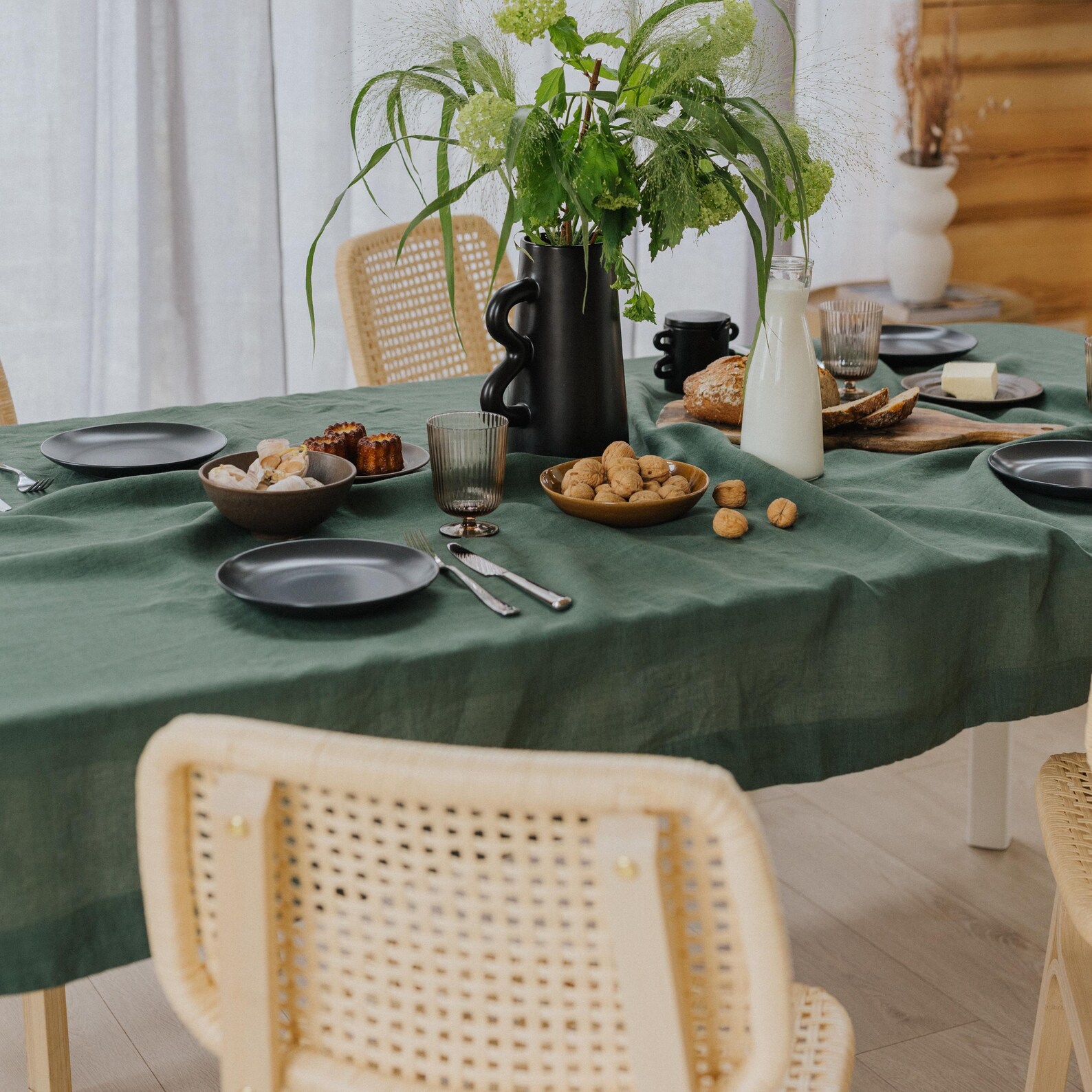 Forest Green Linen Tablecloth in Round, Rectangular or Square Shape ...