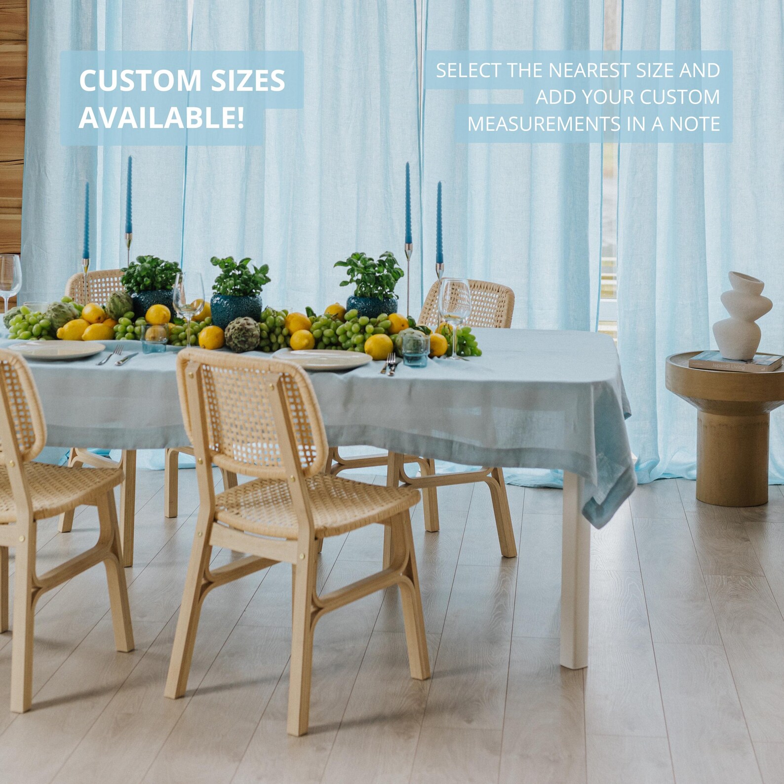 Sky Blue Linen Tablecloth in Round, Rectangular or Square Shape, 100% ...