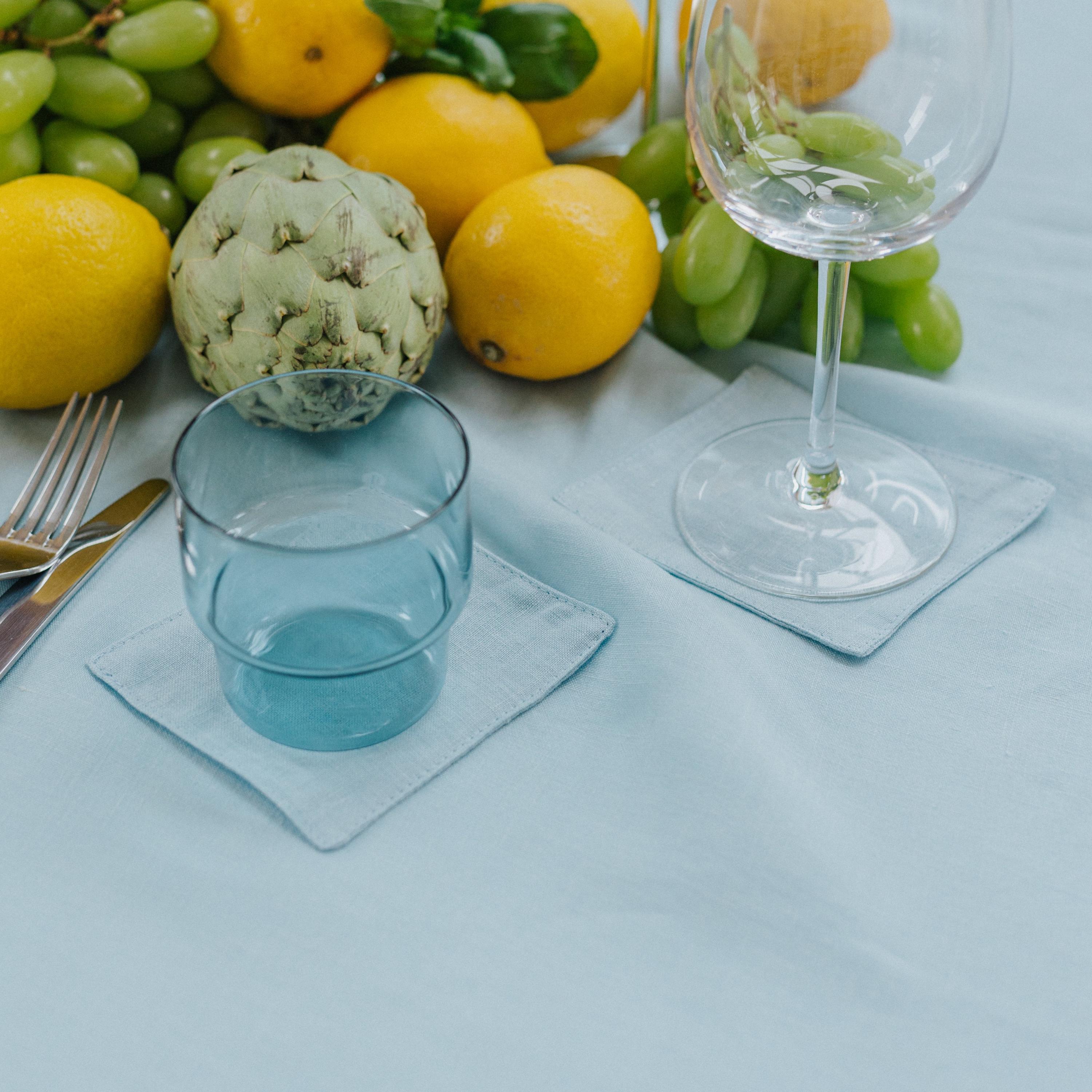 Sky Blue Linen Coaster Set of 4, Eco Friendly Natural Organic 100% ...
