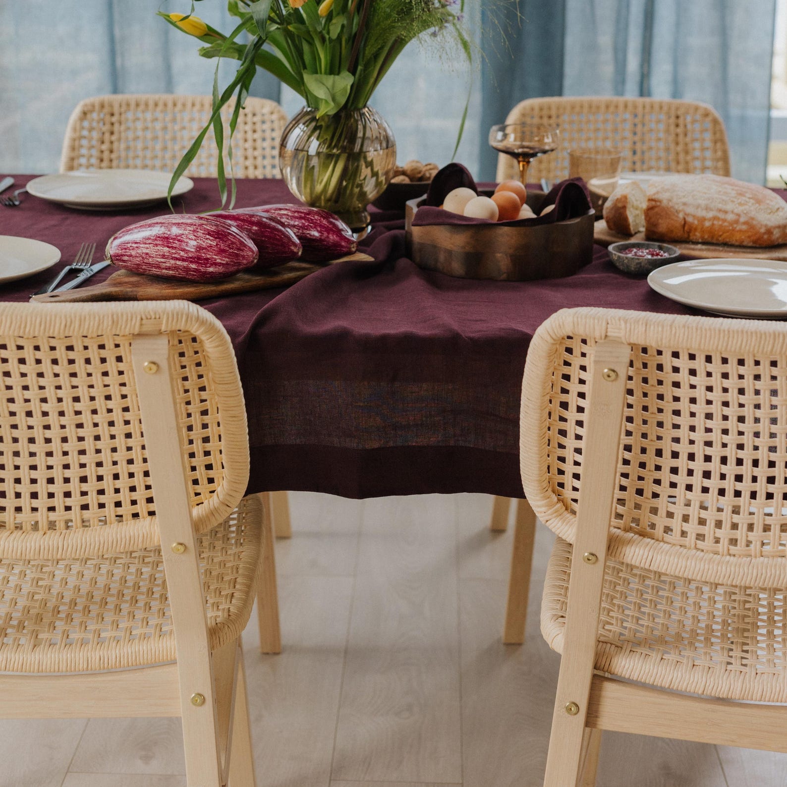 Deep Purple Linen Tablecloth in Round, Rectangular or Square Shape, 100 ...