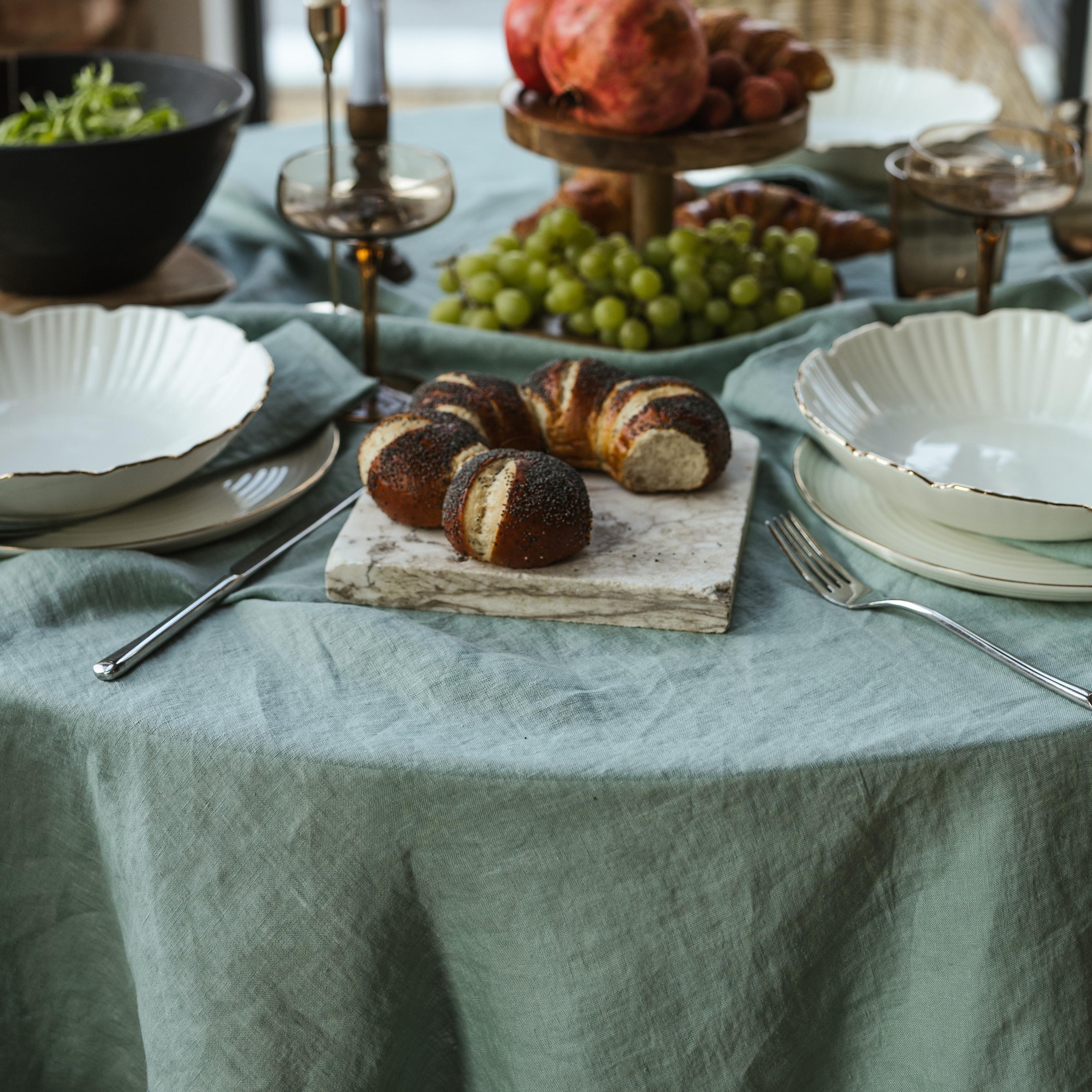 Ocean Mint Linen Tablecloth in Round, Rectangular or Square Shape, 100% ...