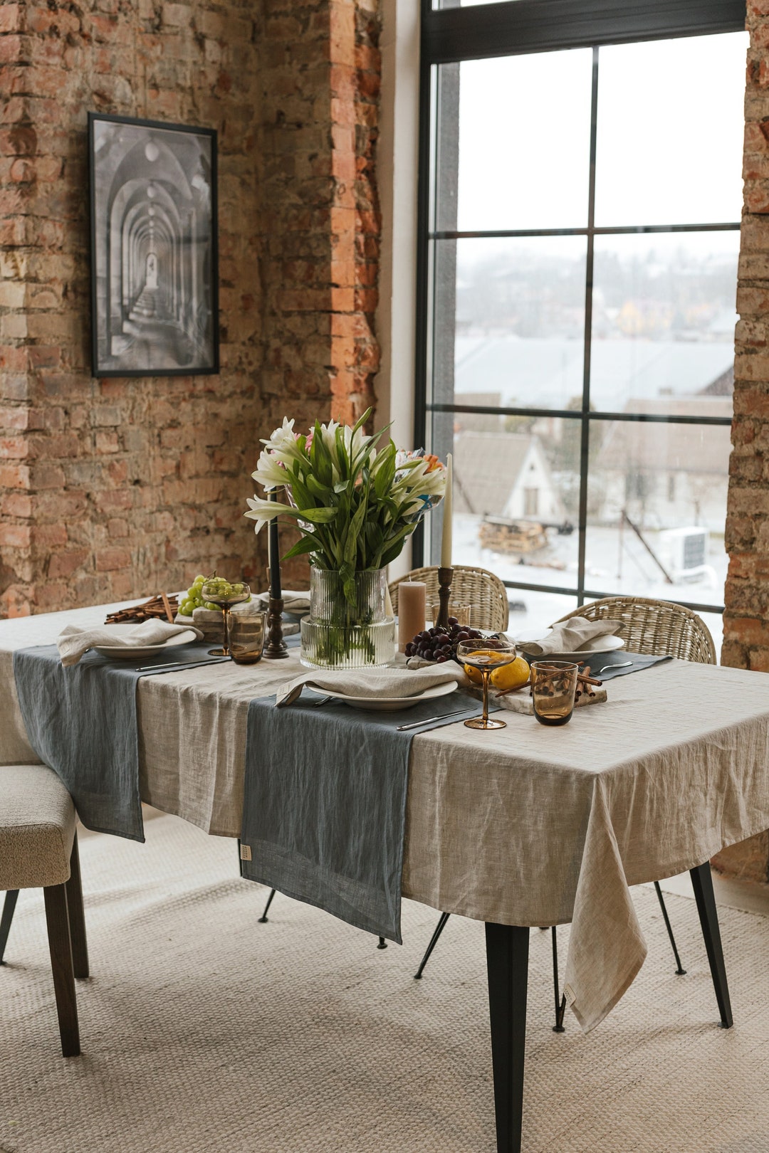Dark Grey Linen Table Runner, Pure Linen Table Cloth, Long Organic ...