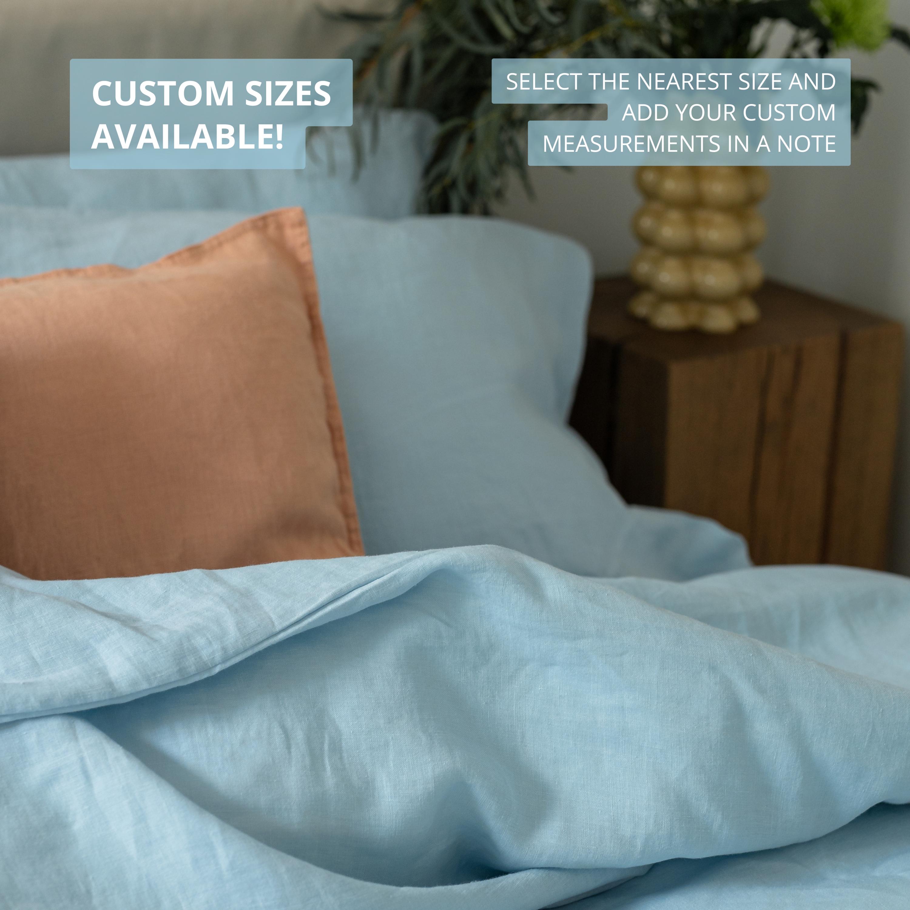 Sky Blue Fitted Linen Bed Sheet in King, Queen, Single, Twin and Other ...