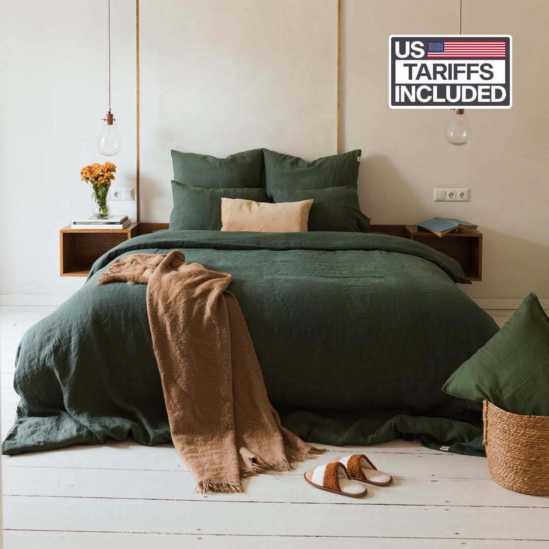 Forest Green Organic Linen Sheets Set: Natural Lithuanian Linen Bedding ...