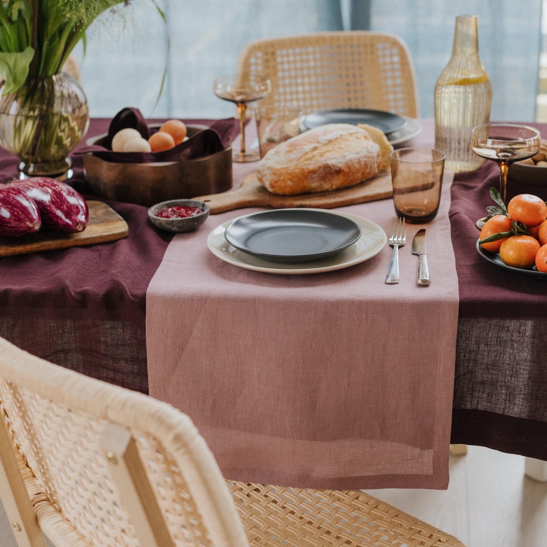Woodrose Color Linen Table Runner, Linen Table Cloth, Long Organic ...
