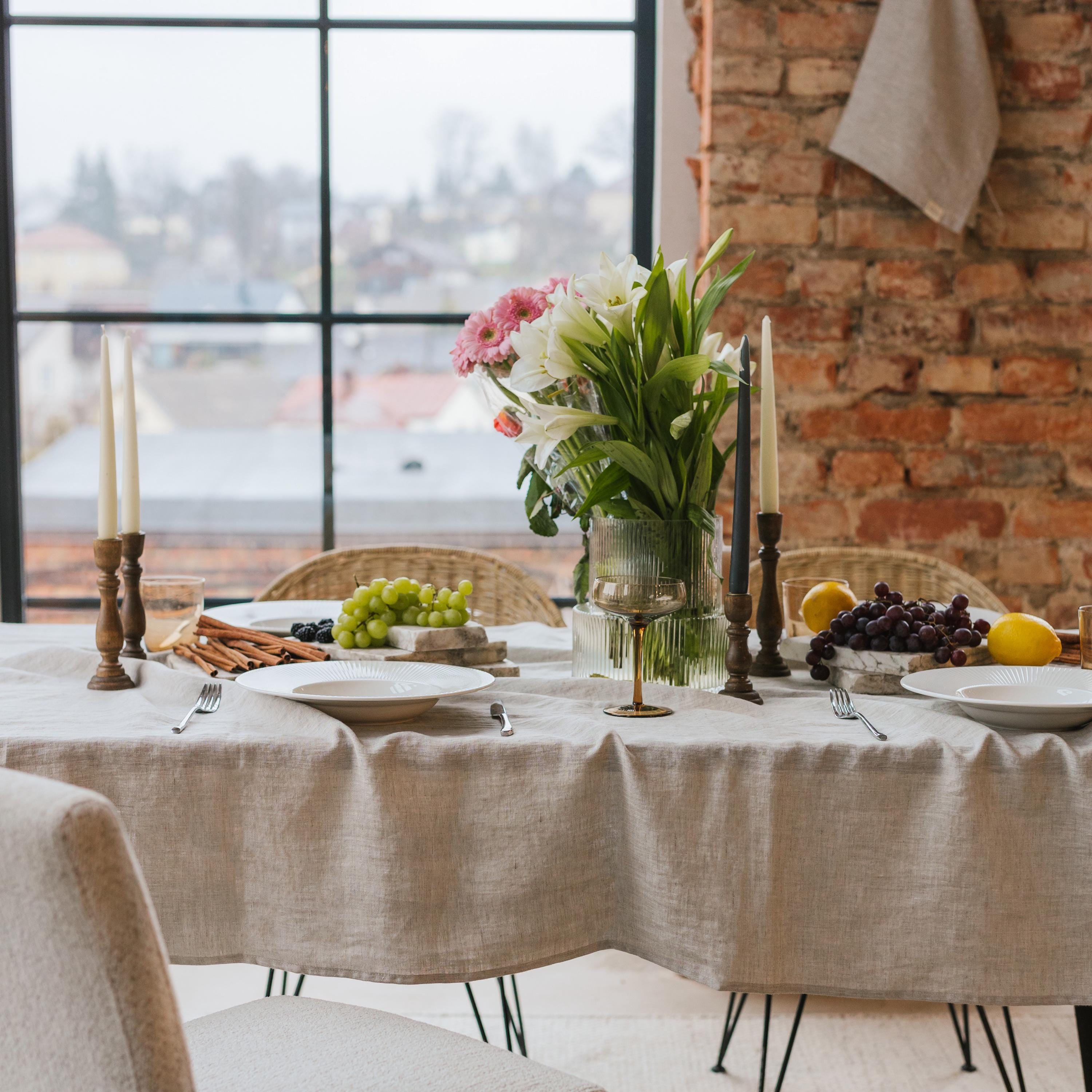 Natural Organic Melange Linen Tablecloth in Square, Rectangular or ...