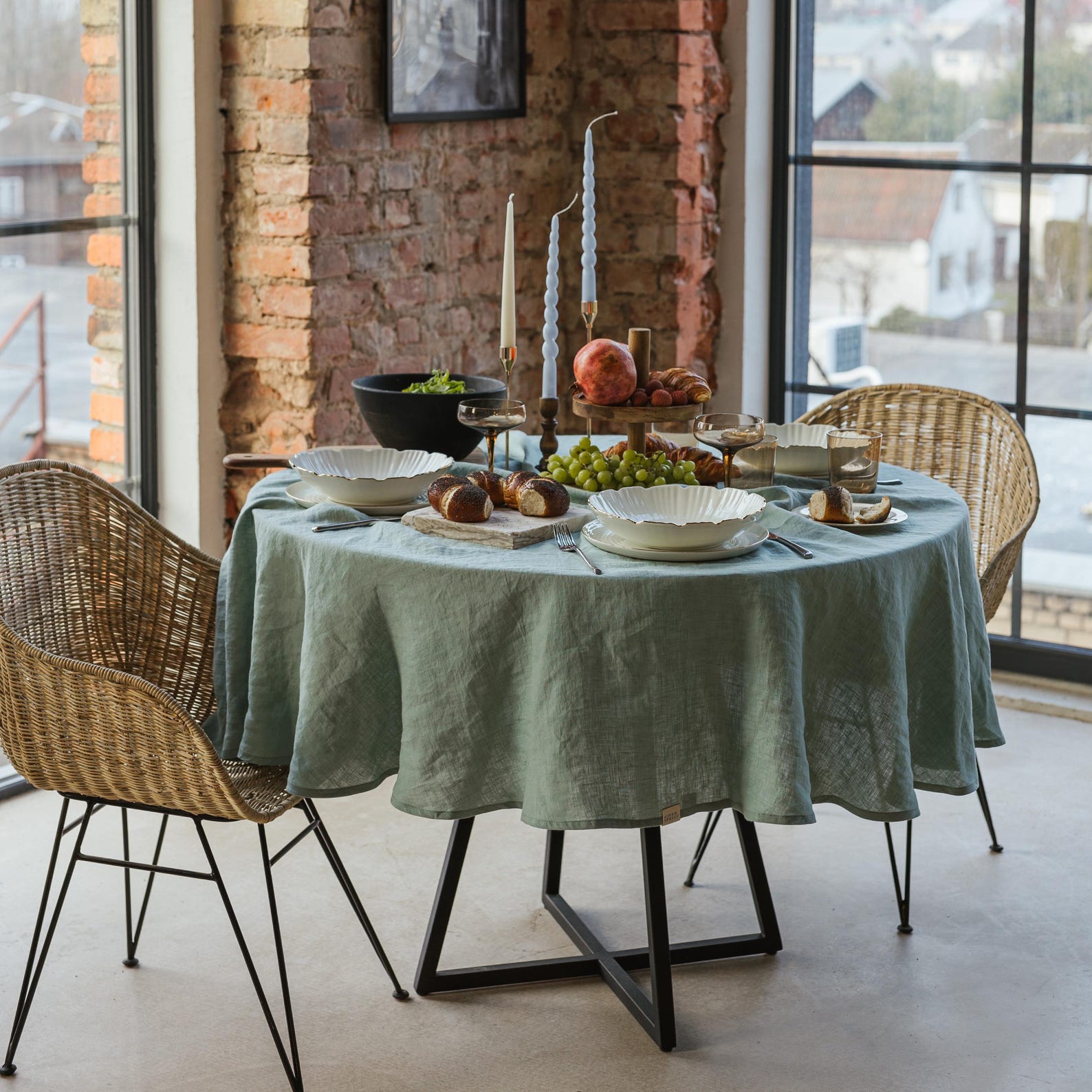 Ocean Mint Linen Tablecloth in Round, Rectangular or Square Shape, 100% ...