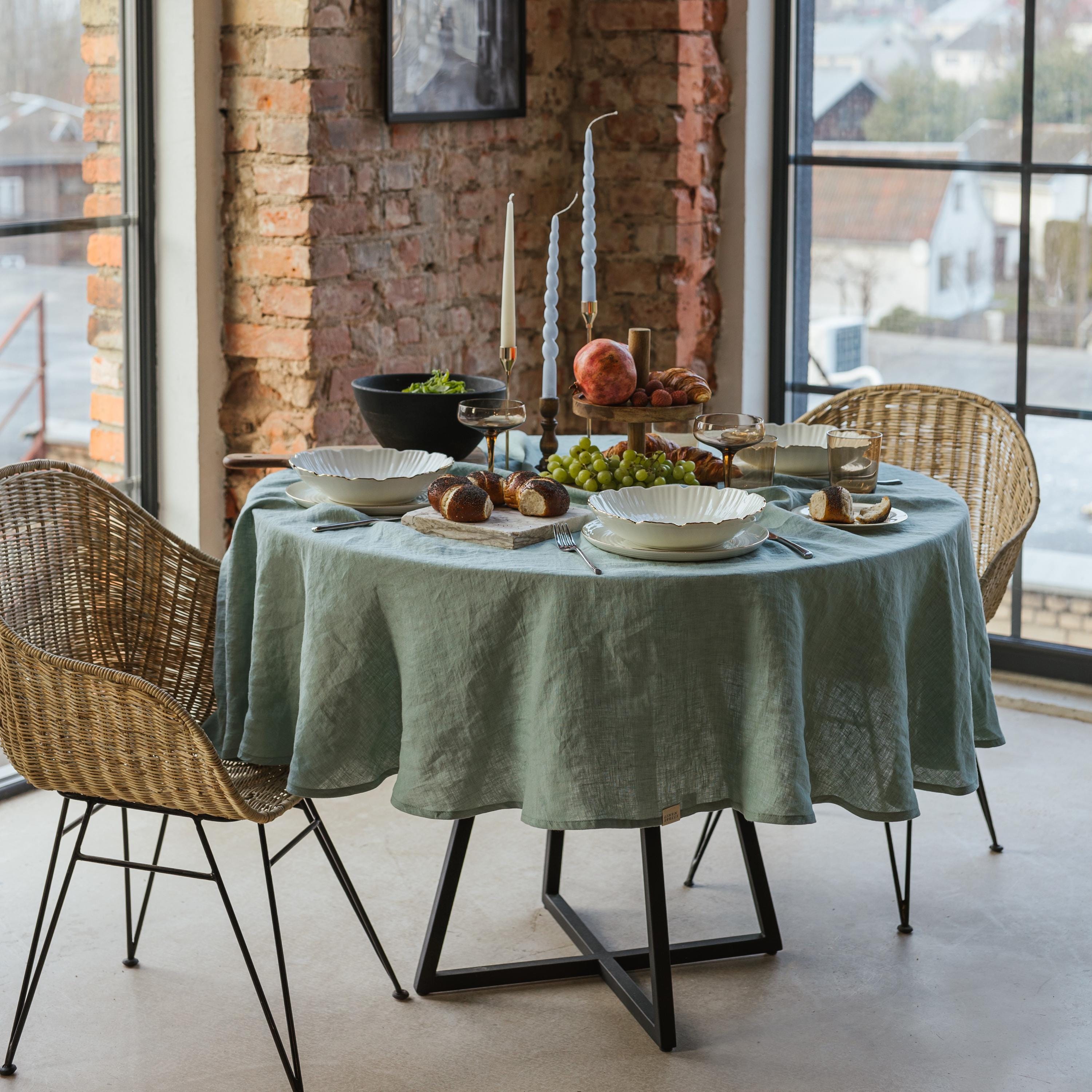 Ocean Mint Linen Tablecloth in Round, Rectangular or Square Shape, 100% ...